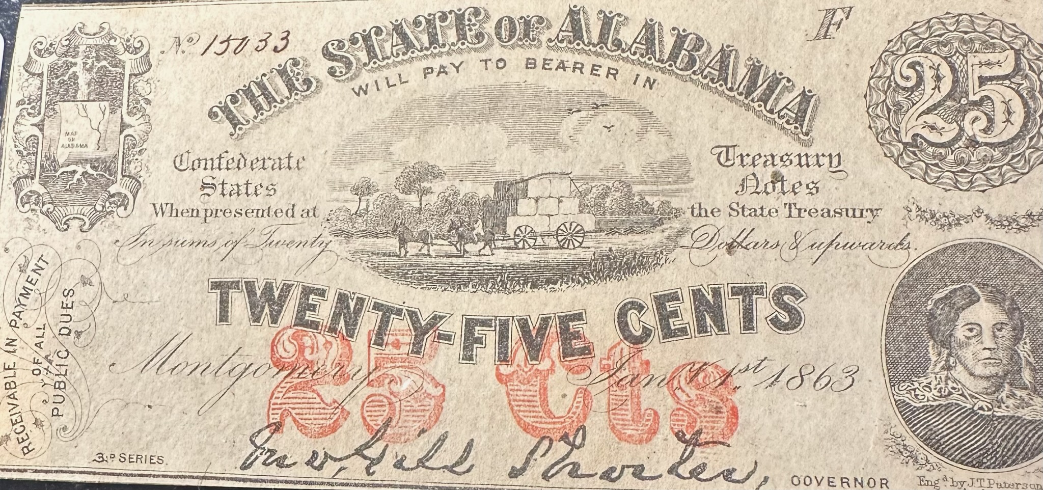 1863 The State of Alabama Twenty-Five Cent Note | Property Room