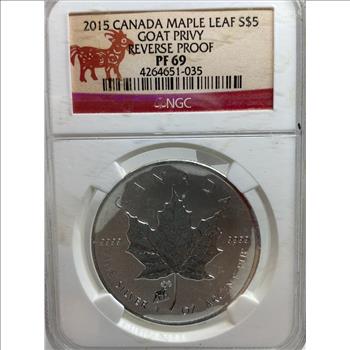 2015 Canada Maple Leaf S 5 Dollar Goat Privy Reverse Proof PF 69 NGC ...
