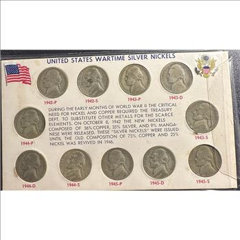 1942-1946 US Wartime Silver Nickels | Property Room