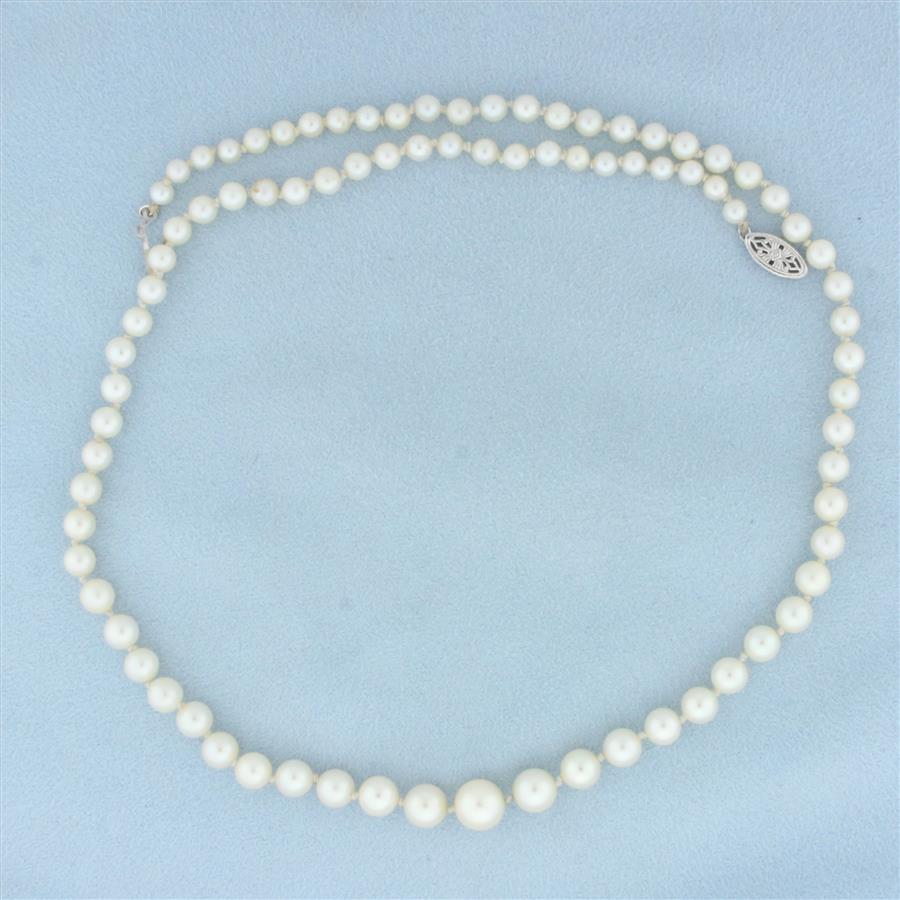 18 Inch Graduated Akoya Pearl Necklace in 14k White Gold | Property Room