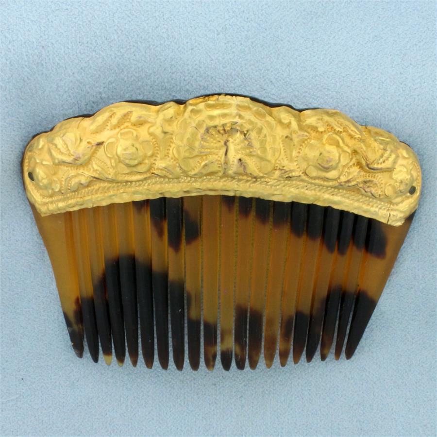 Antique Tortoise Shell Comb in 18k Yellow Gold | Property Room