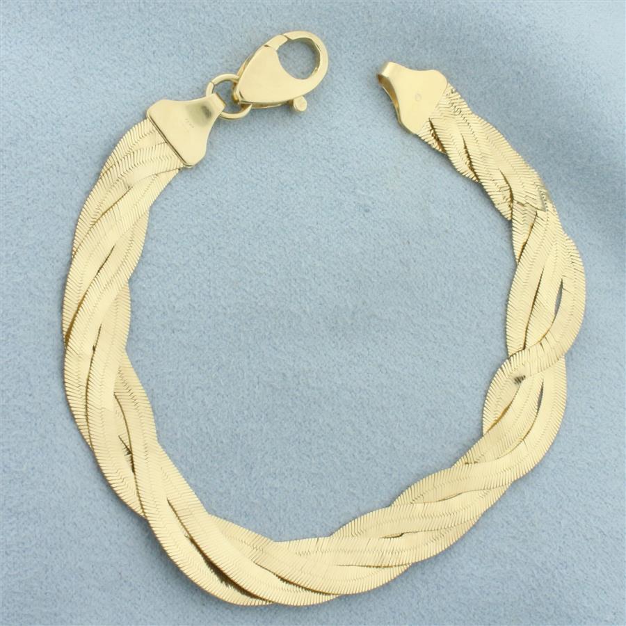 Italian Braided Herringbone Link Bracelet in 14k Yellow Gold | Property ...