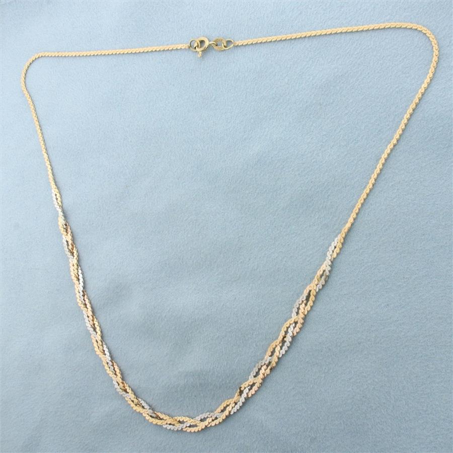 Italian Tri-Color Braided S-Link Necklace in 14k Yellow, White and Rose ...