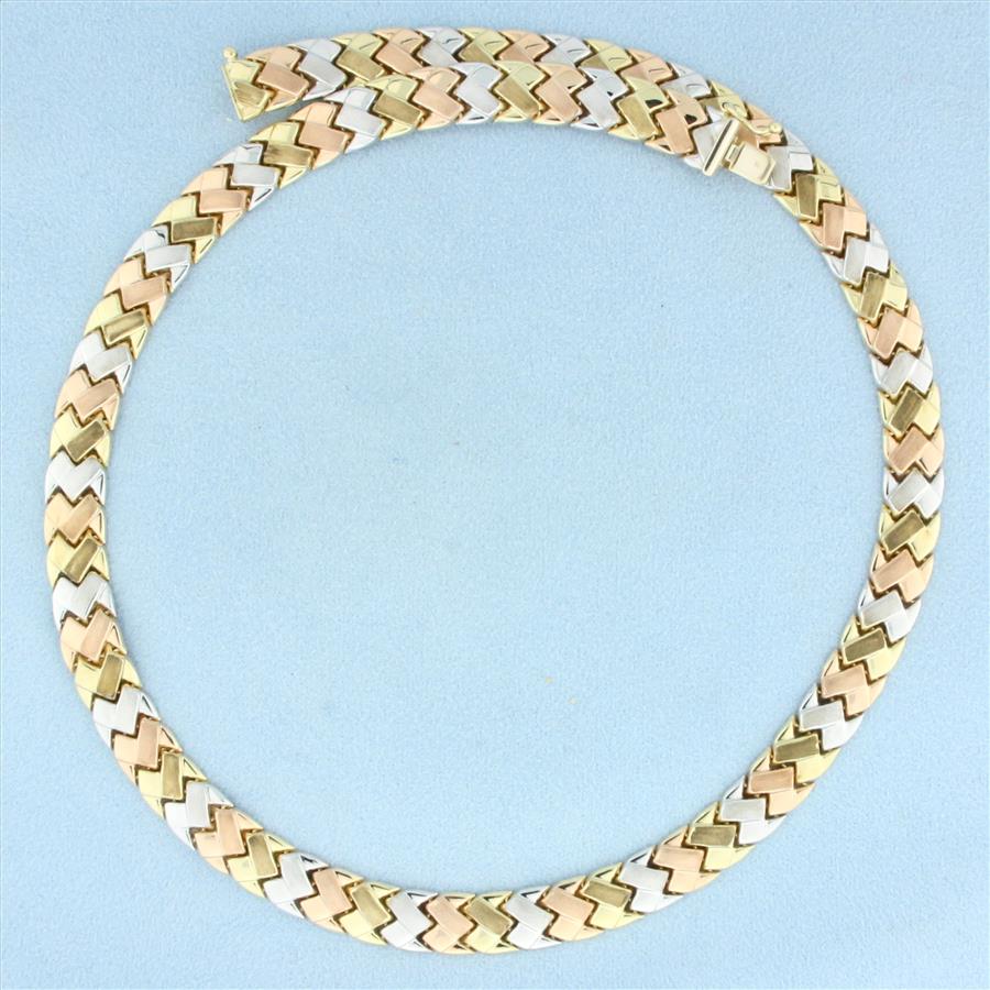 Tri Color Link Necklace in 10K Yellow, White, and Rose Gold | Property Room