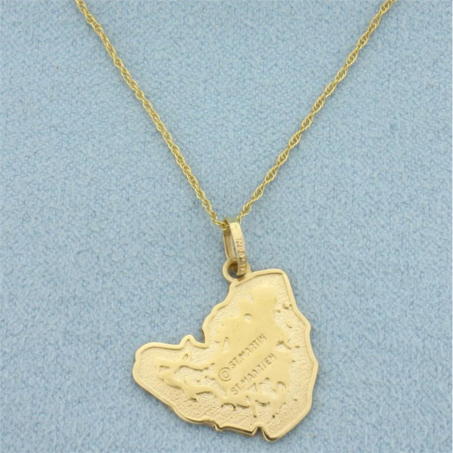 Vintage St. Martin St. Maarten Map Necklace in 14k Yellow Gold ...