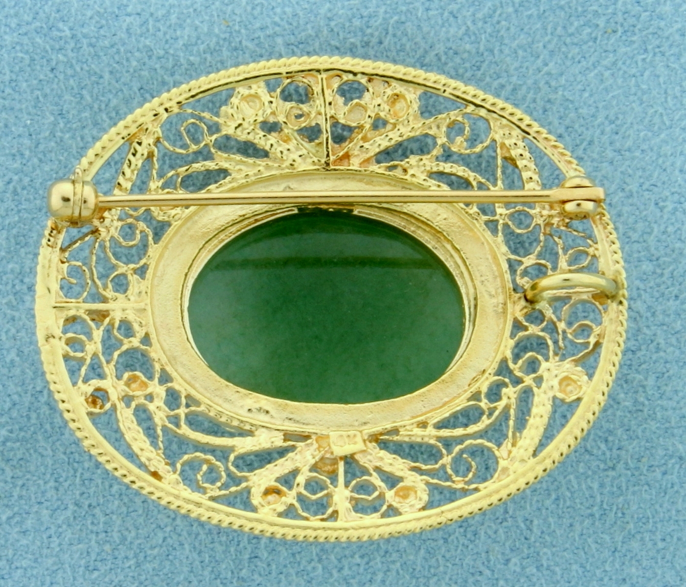 15ct Natural Jade Filigree Pendant or Pin in 14K Yellow Gold | Property ...