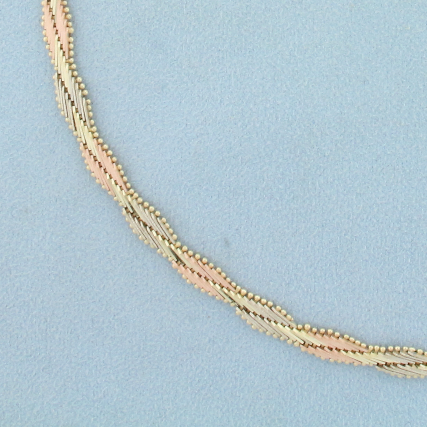 16 Inch Designer Link Diamond Cut Tri Color Necklace in 14K Yellow ...