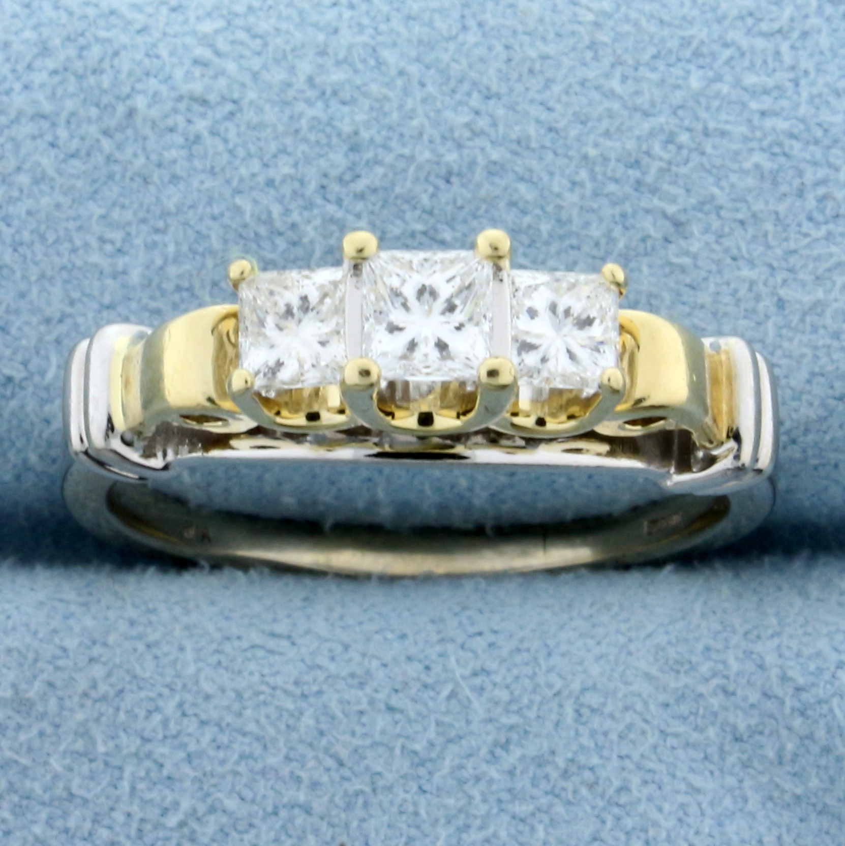 1ct TW Princess Three Diamond Wedding or Anniversary Ring in 14K Yellow ...