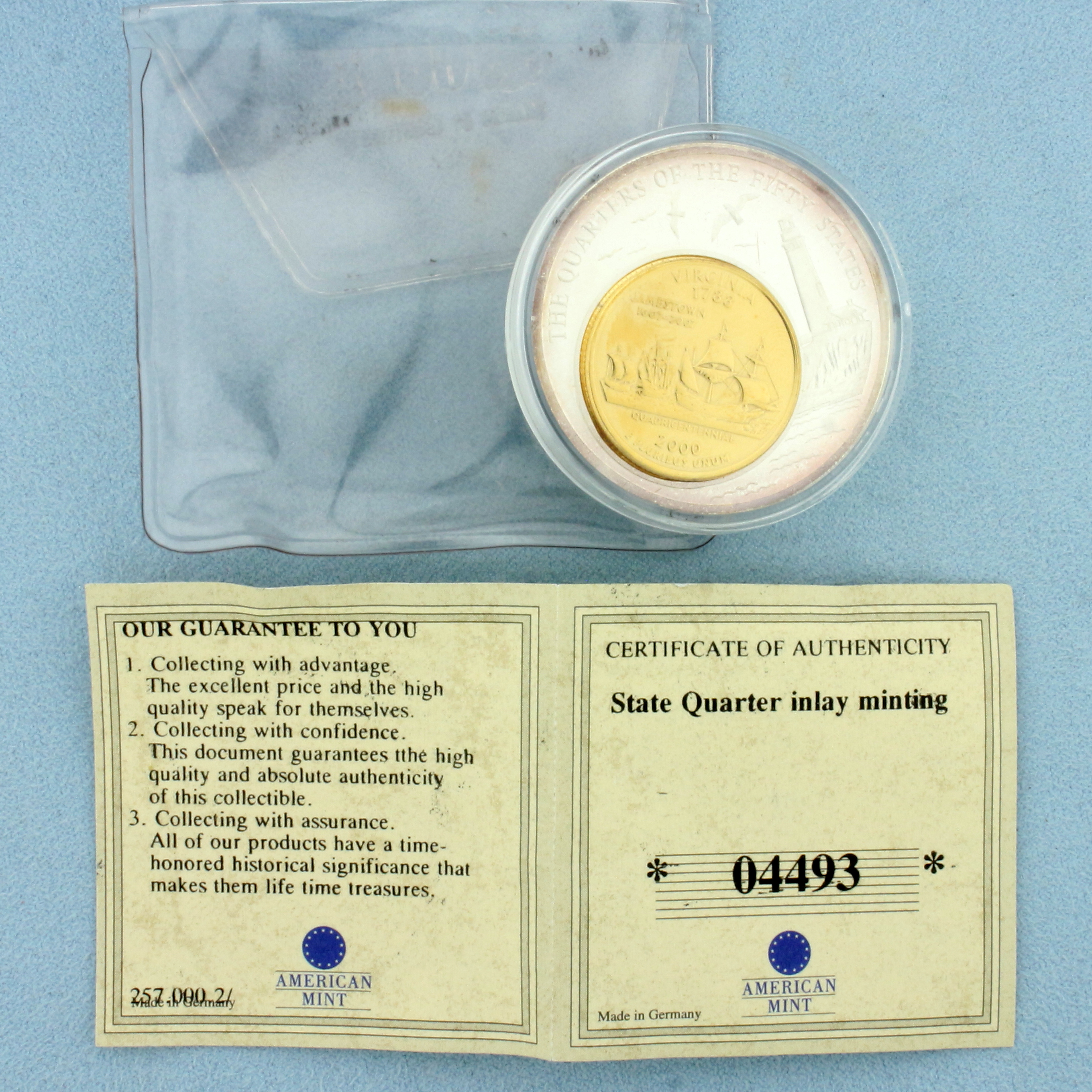 American Mint State Quarter Inlay Minting Virginia Proof Coin with COA ...