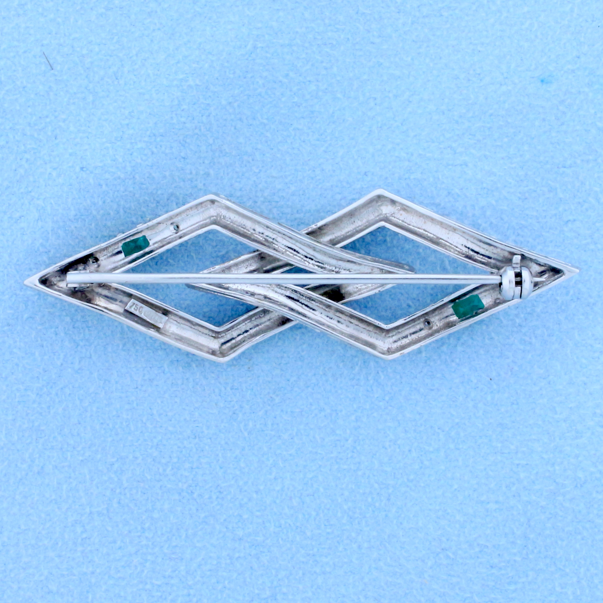 Antique Art Deco Design Emerald and Diamond Pin in 18k White Gold ...