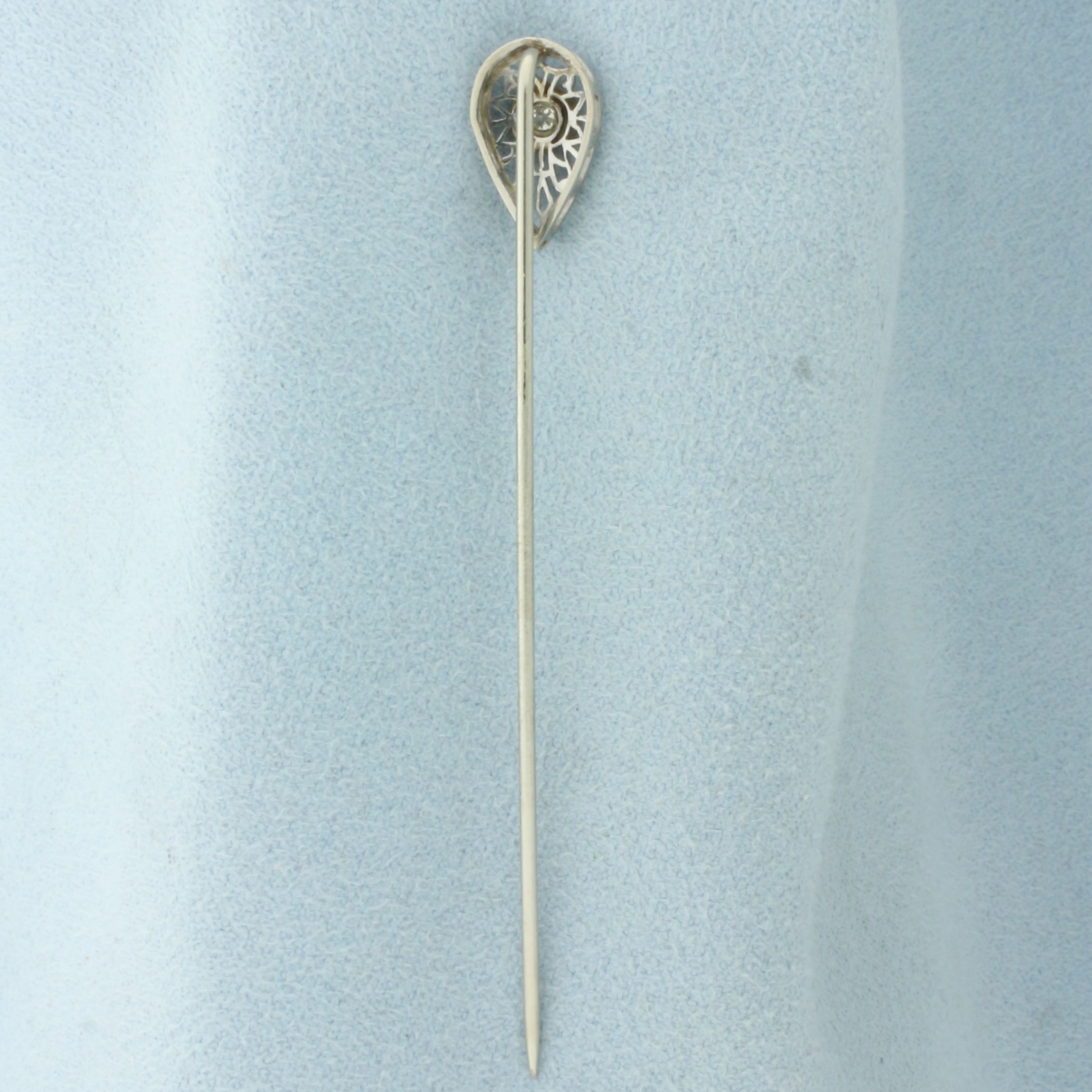Antique Art Deco Old Mine Cut Diamond Stick Pin in 14k White Gold ...