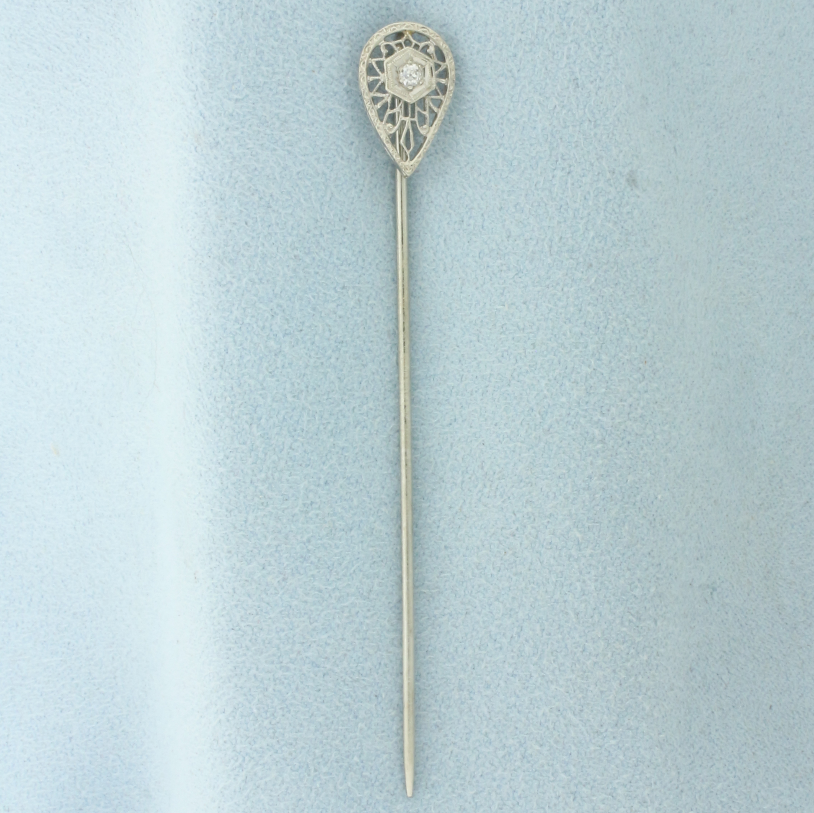 Antique Art Deco Old Mine Cut Diamond Stick Pin in 14k White Gold ...