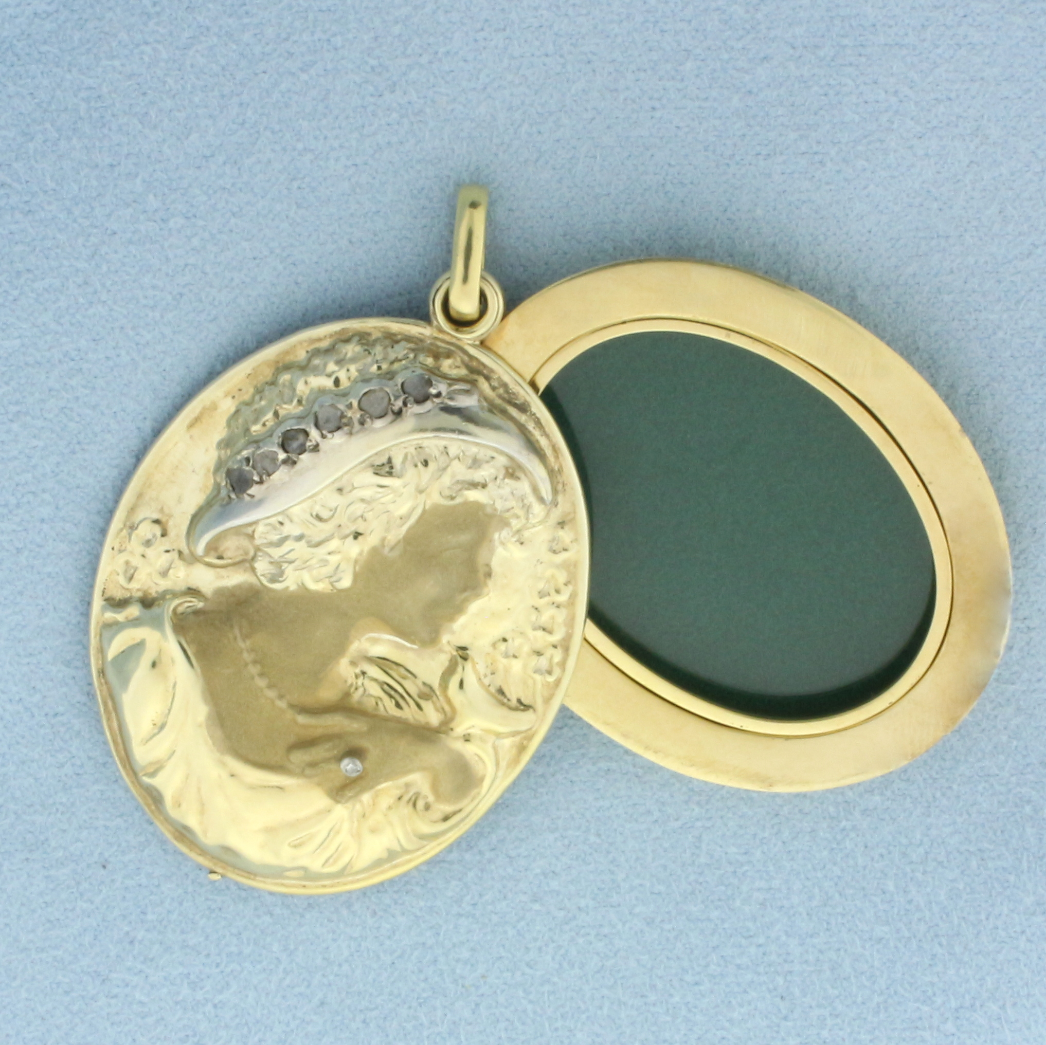Antique Diamond Cameo Locket in 14k Yellow and White Gold | Property Room