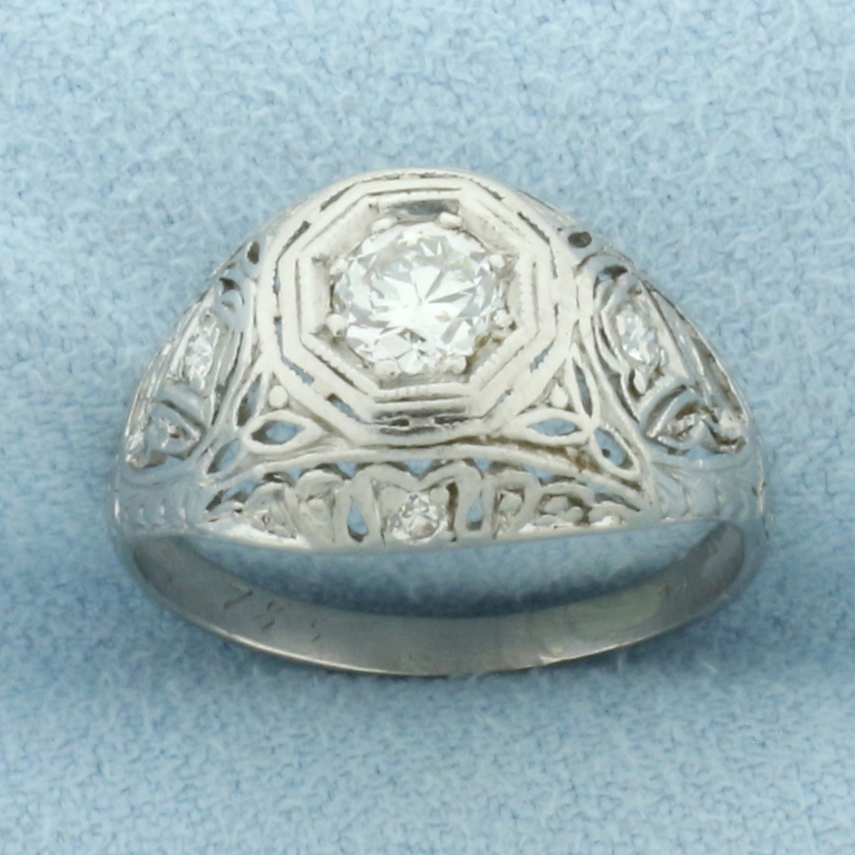 Antique Filigree Old European Cut Diamond Ring in Platinum | Property Room