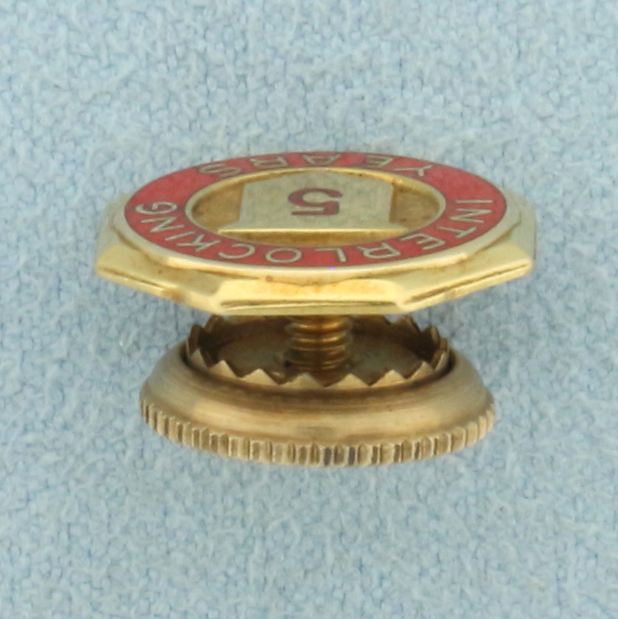 Antique Interlocking 5 Years Enamel Pin in 10k Yellow Gold | Property Room