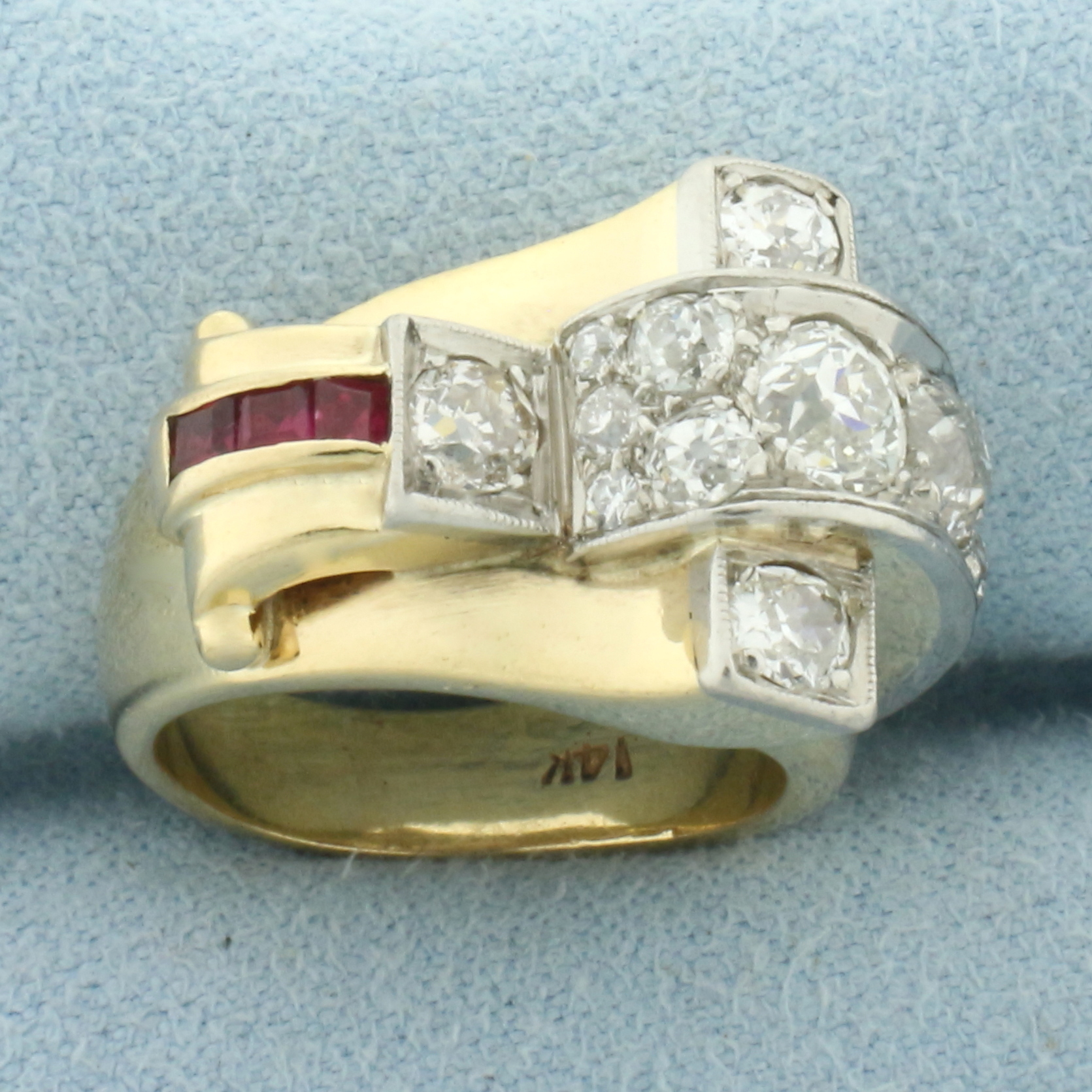 Antique Old European Diamond and Ruby Cross Design Ring in 14k Yellow ...