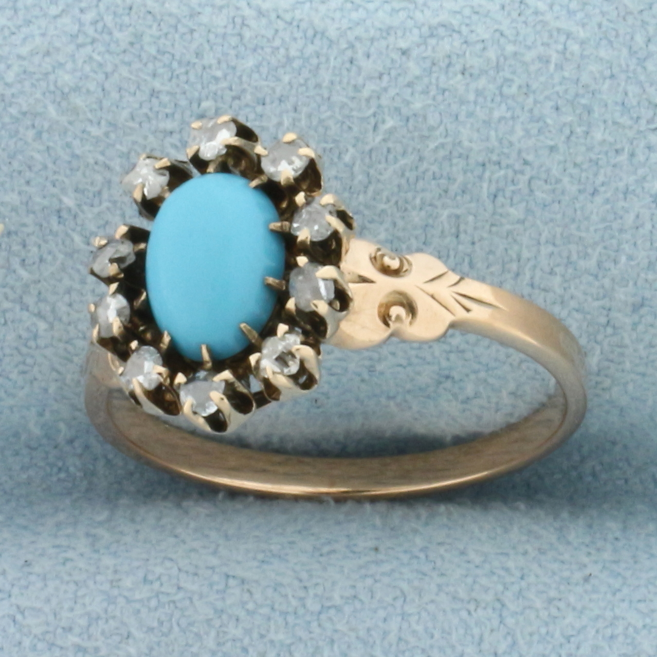 Antique Persian Turquoise and Old Mine Cut Diamond Ring in 14k Yellow ...