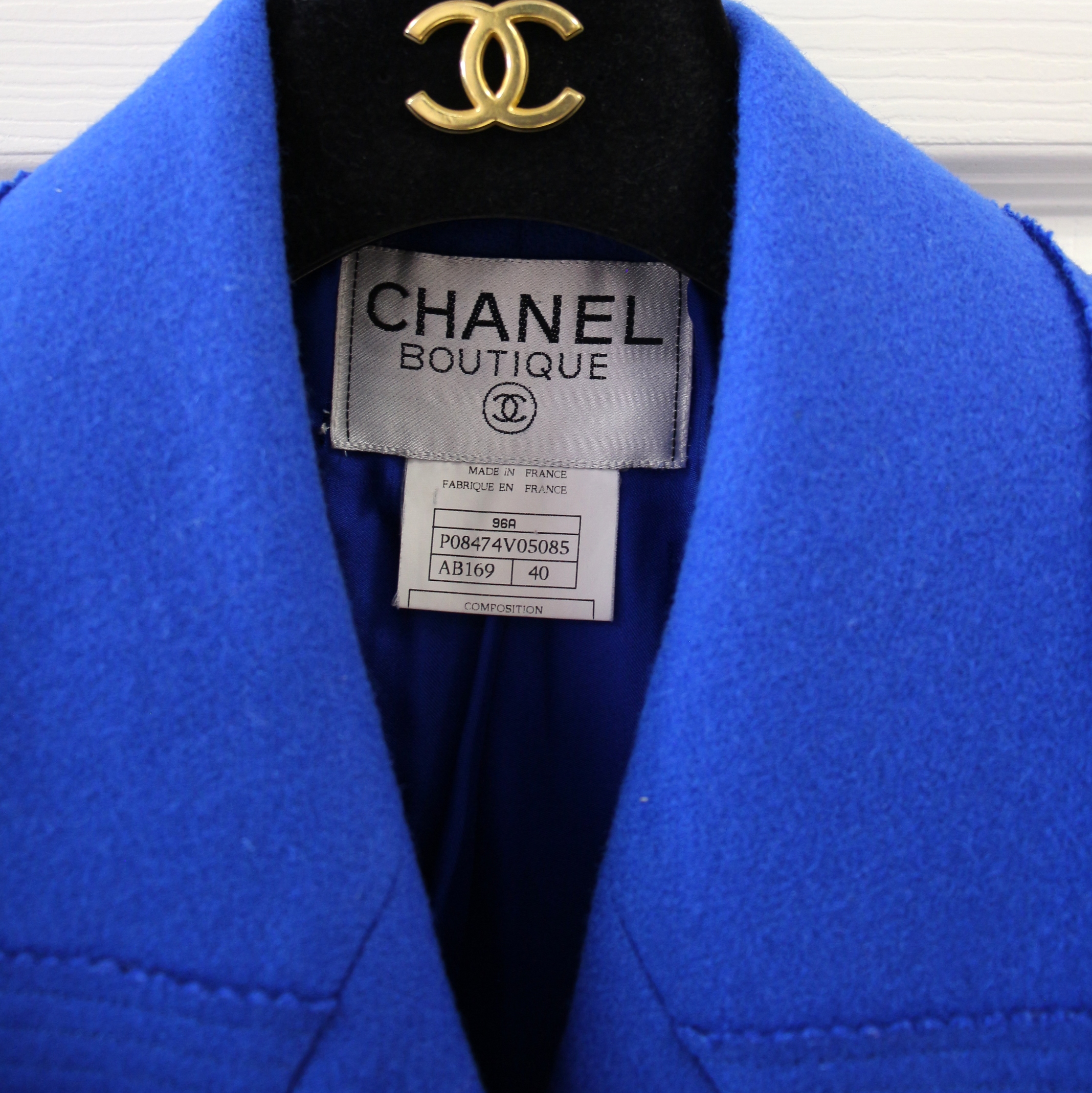 Chanel Cobalt Blue Gripoix Button Wool Melton 96A Outerwear Coat ...