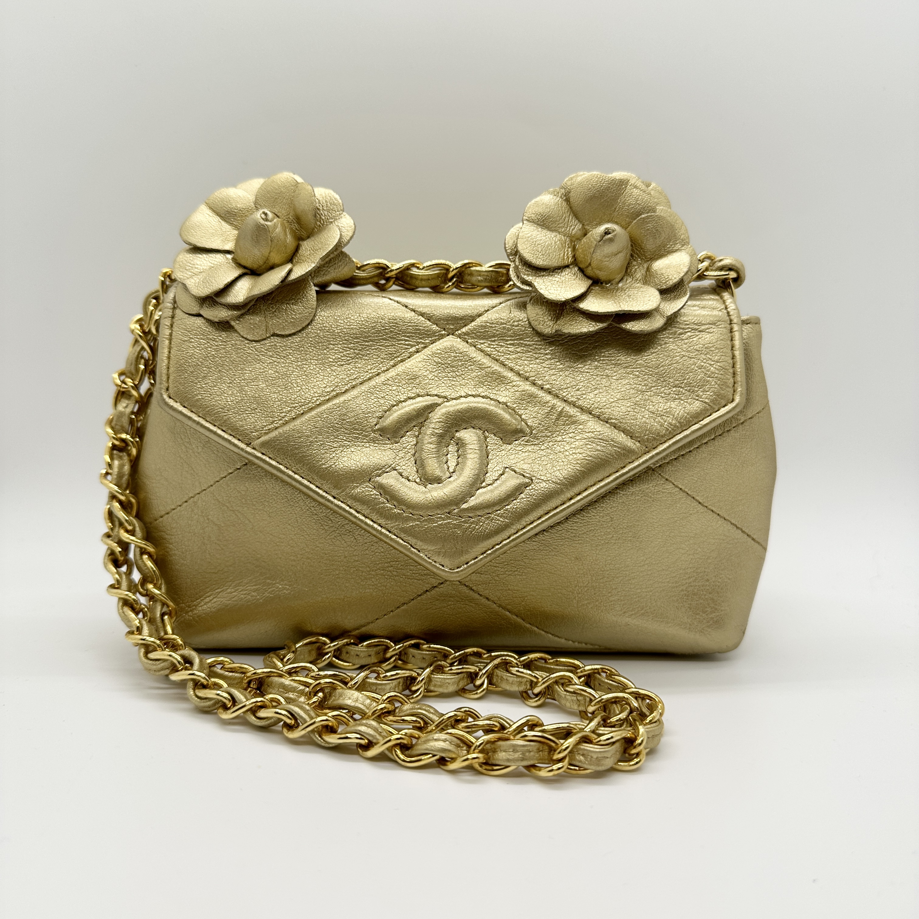 Chanel Metallic Gold Camellia Flower Flap Bag | Property Room