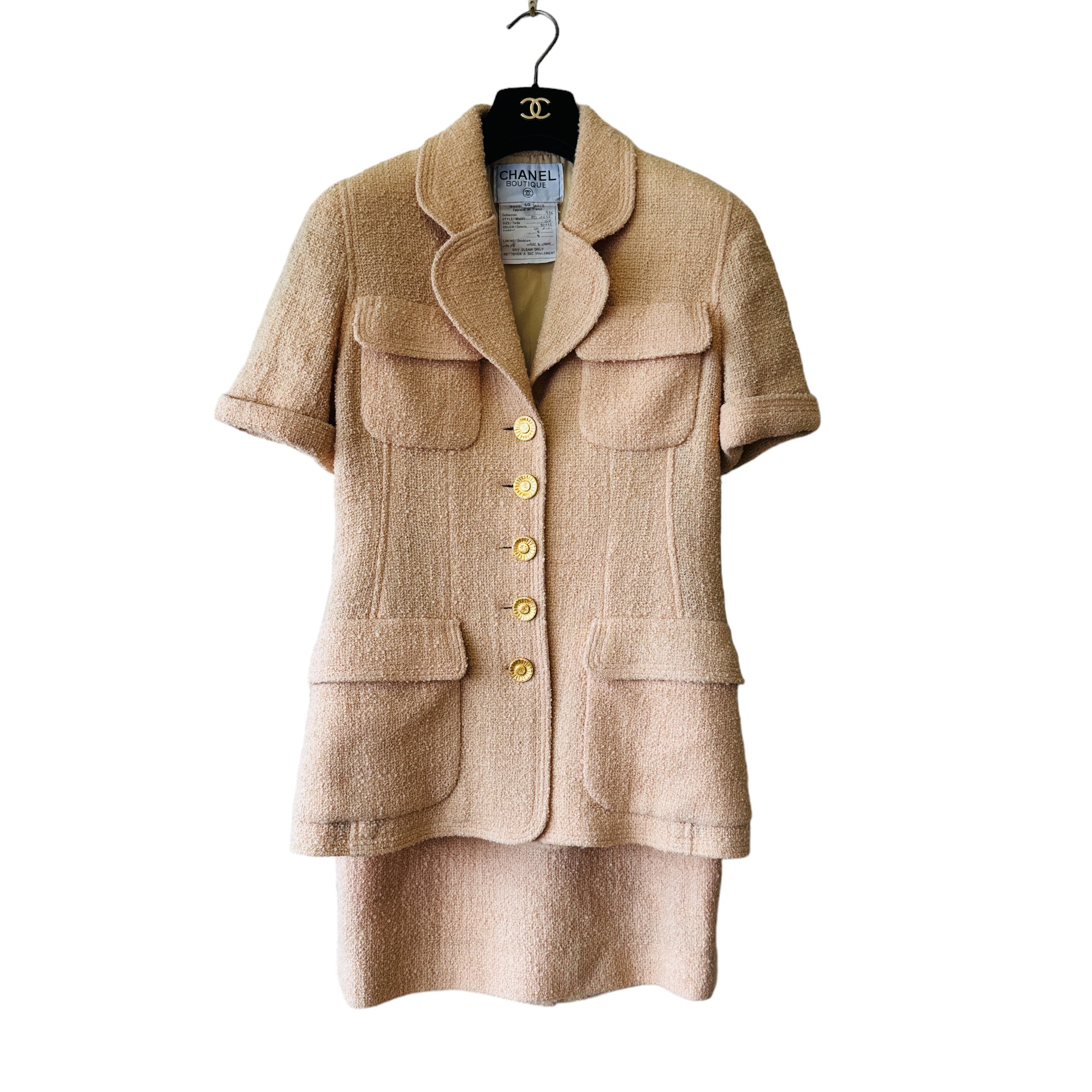 Chanel Pastel Orange Gold Boucle Tweed Short Sleeve Sun Button Jacket ...