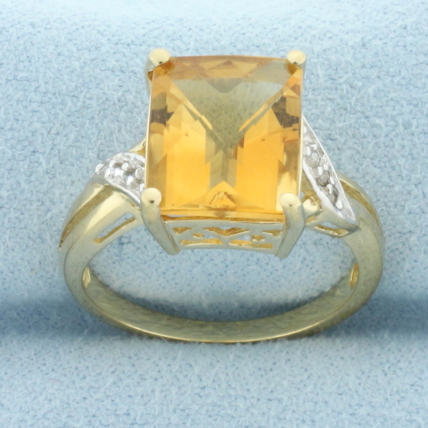Checkerboard Cut Citrine and Diamond Ring in 10k Yellow Gold | Property ...