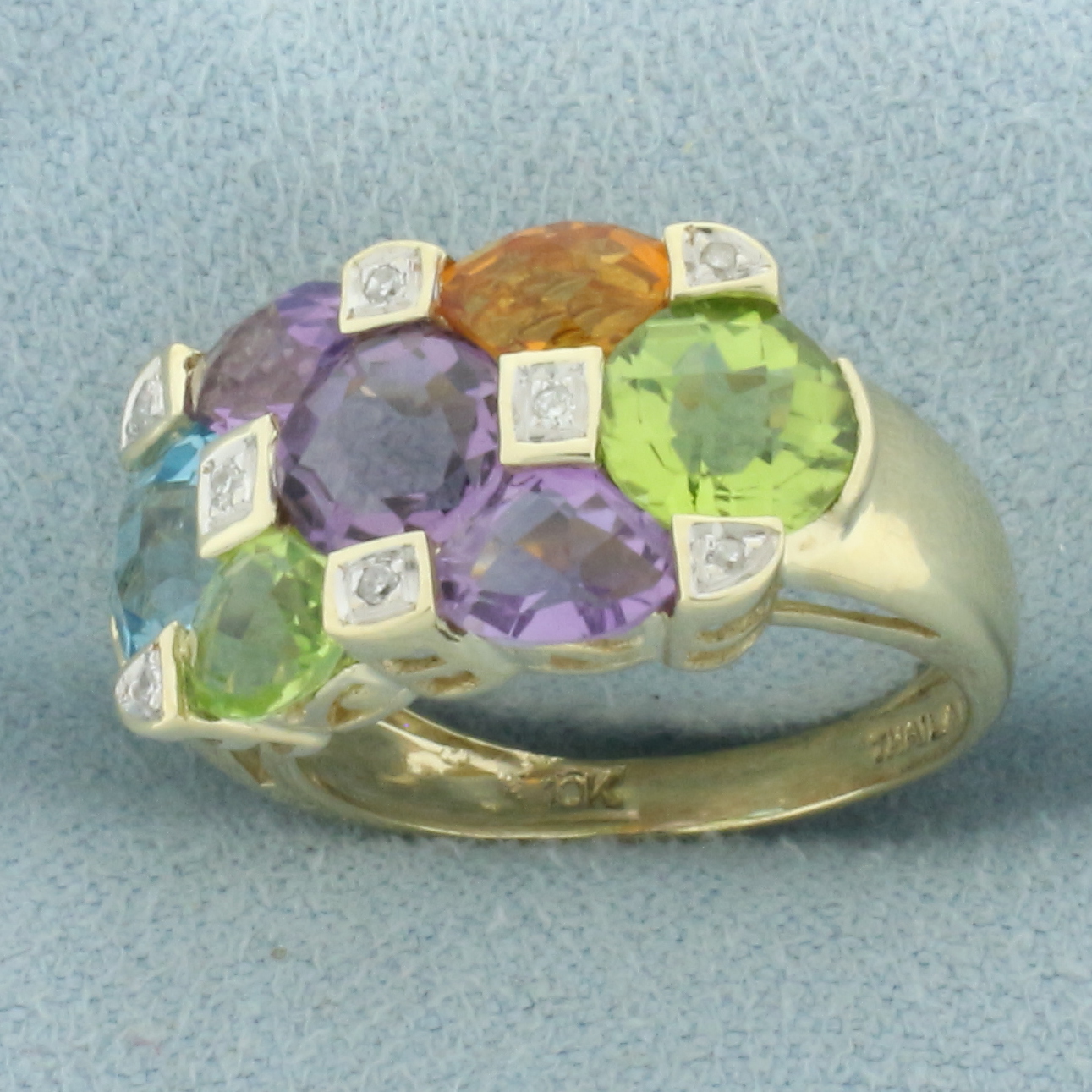 Checkerboard Cut Multi Gemstone Quilt Design Ring in 10k Yellow Gold ...