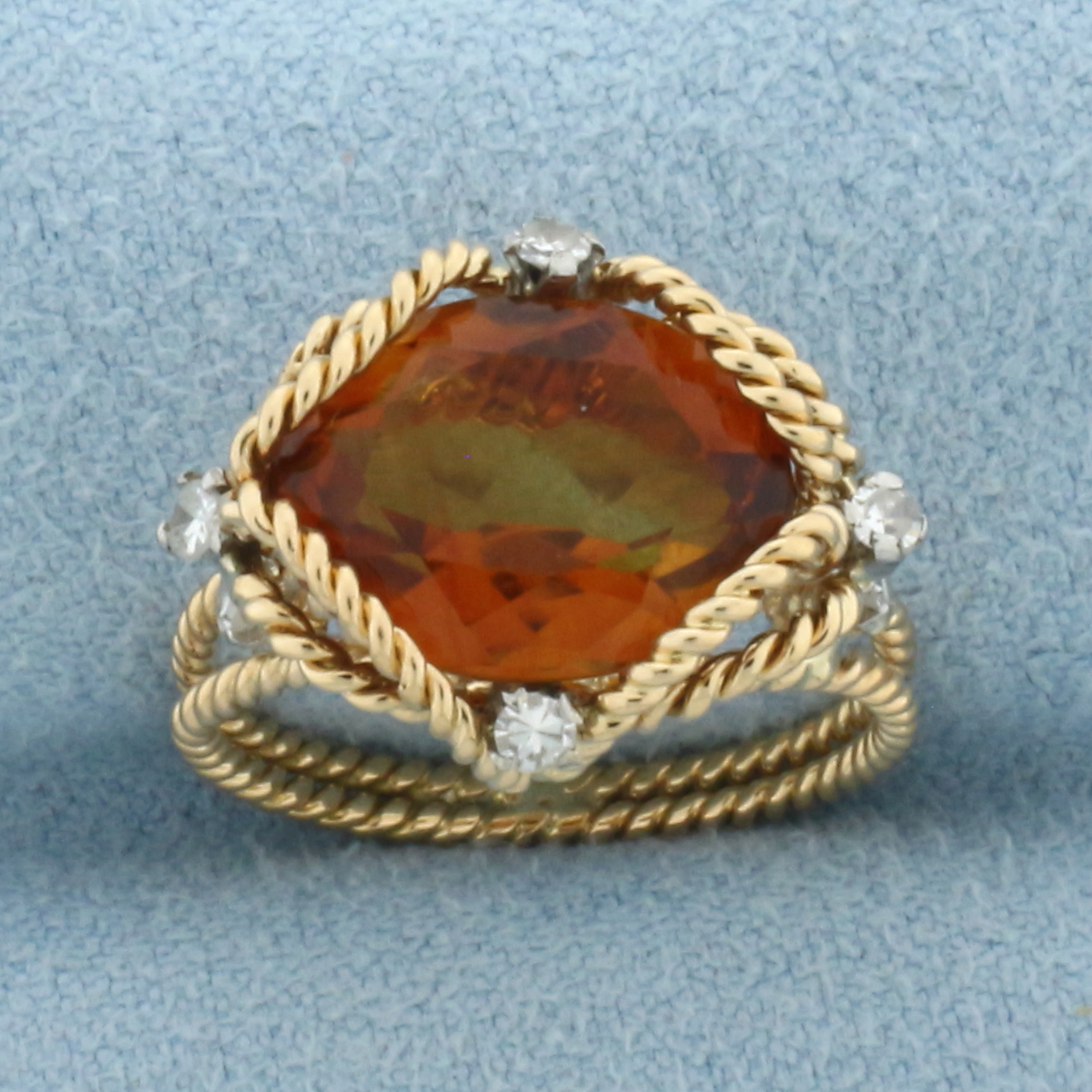 Citrine and Diamond Rope Design Ring in 18k Yellow Gold | Property Room