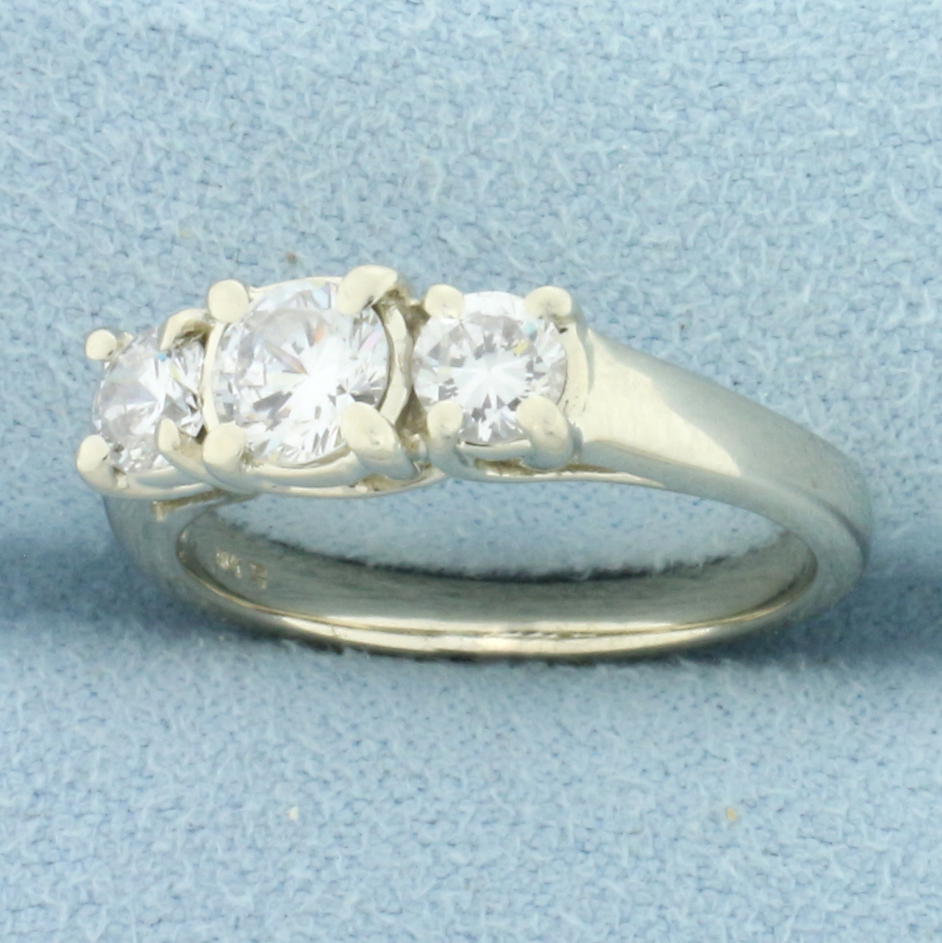 CZ Three Stone Wedding Ring in 14k White Gold | Property Room