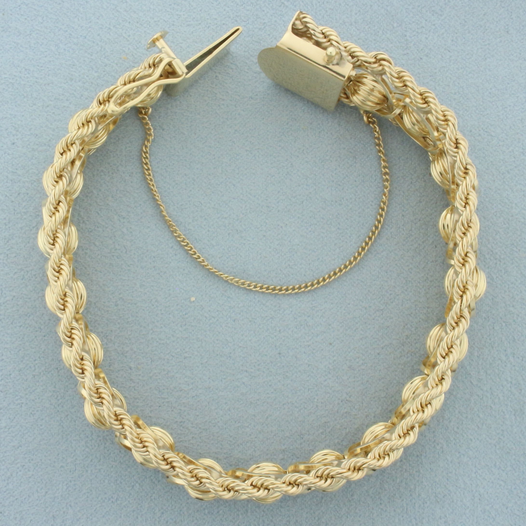 Designer Rope And Scalloped Bead Charm Bracelet In 14k Yellow Gold ...