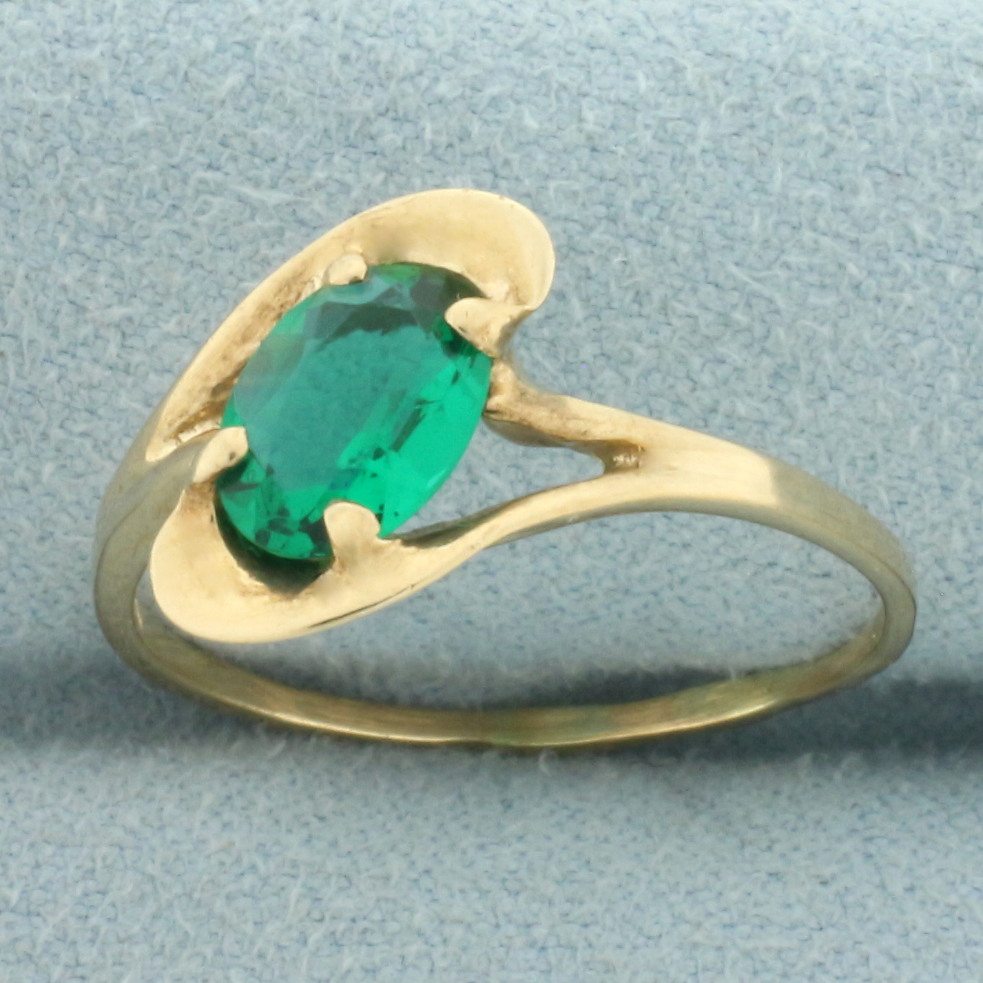 Diagonal Set Lab Emerald Solitaire Ring in 14k Yellow Gold | Property Room