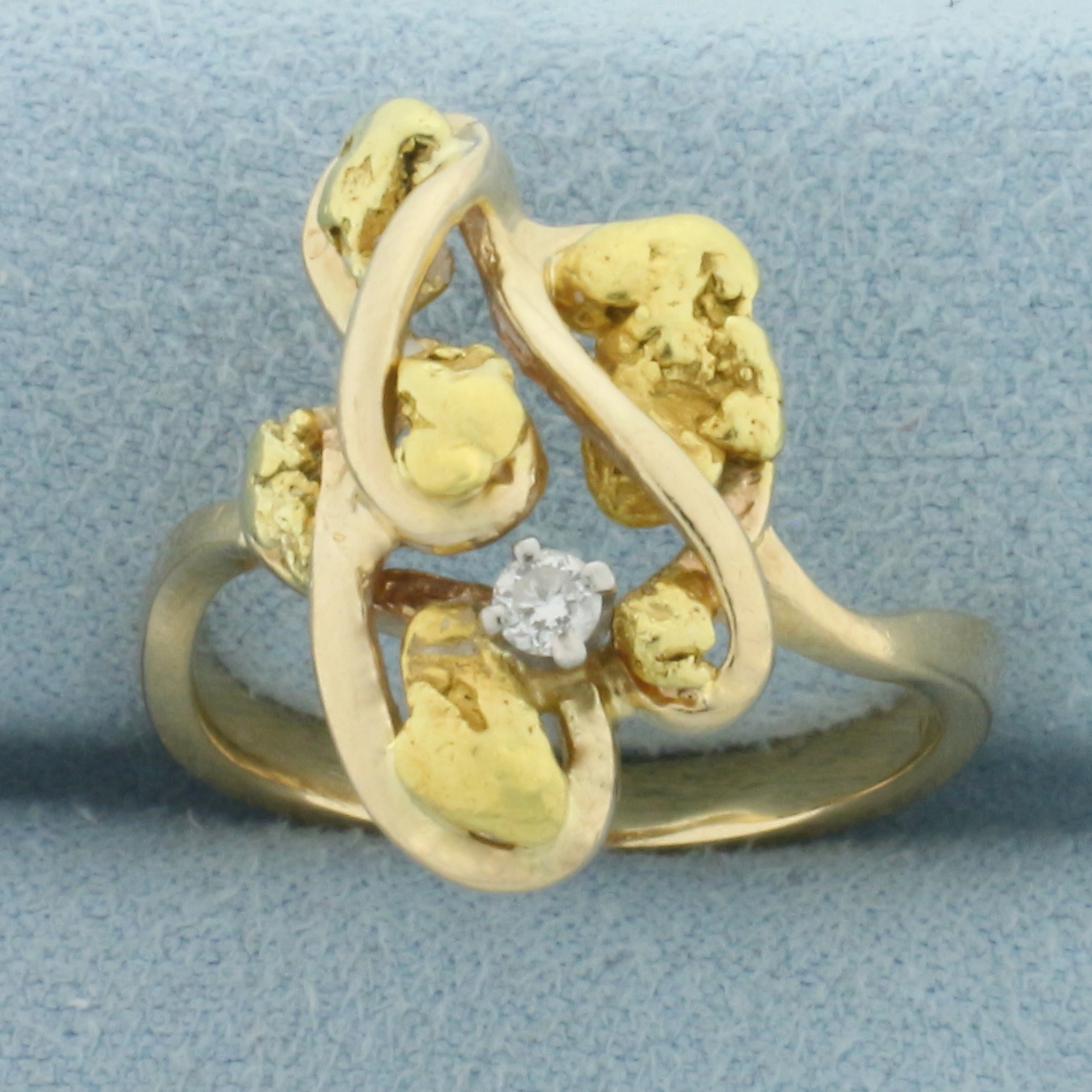 Diamond Abstract Design Nugget Ring in 14k Yellow Gold Mounting with ...