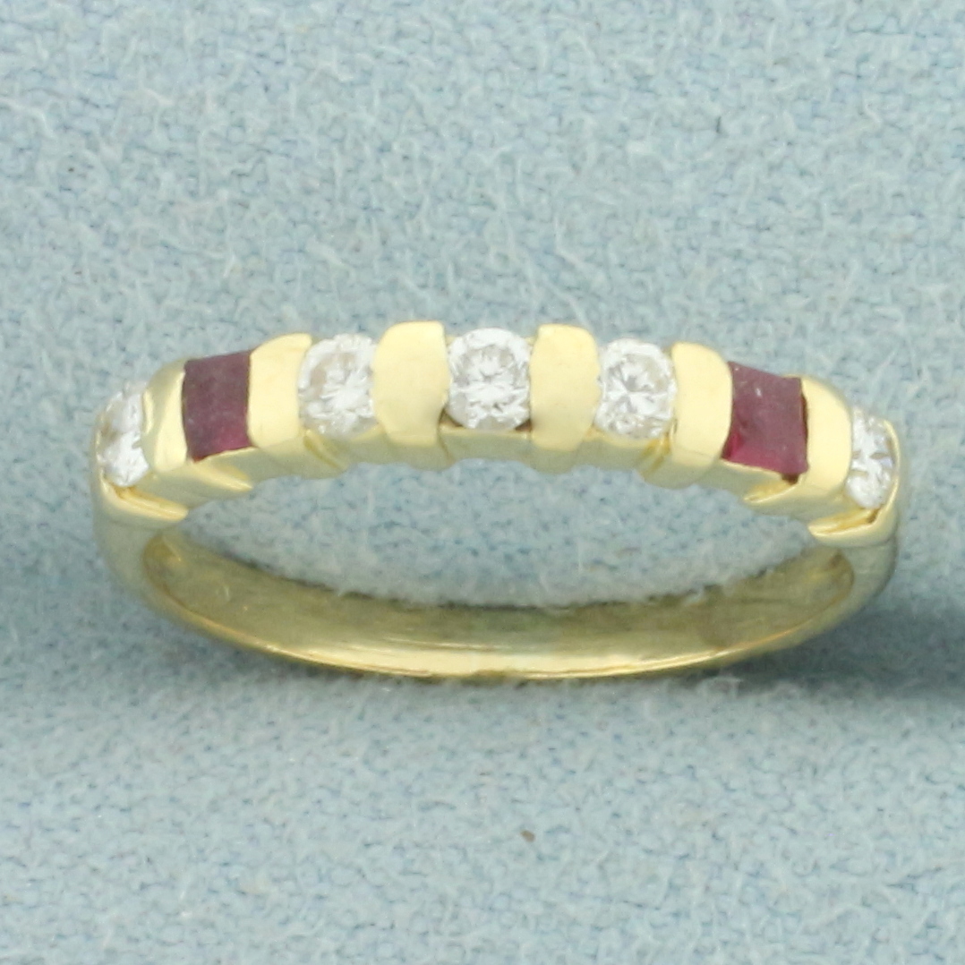Diamond and Ruby Bar Set Pinky Ring in 18k Yellow Gold | Property Room