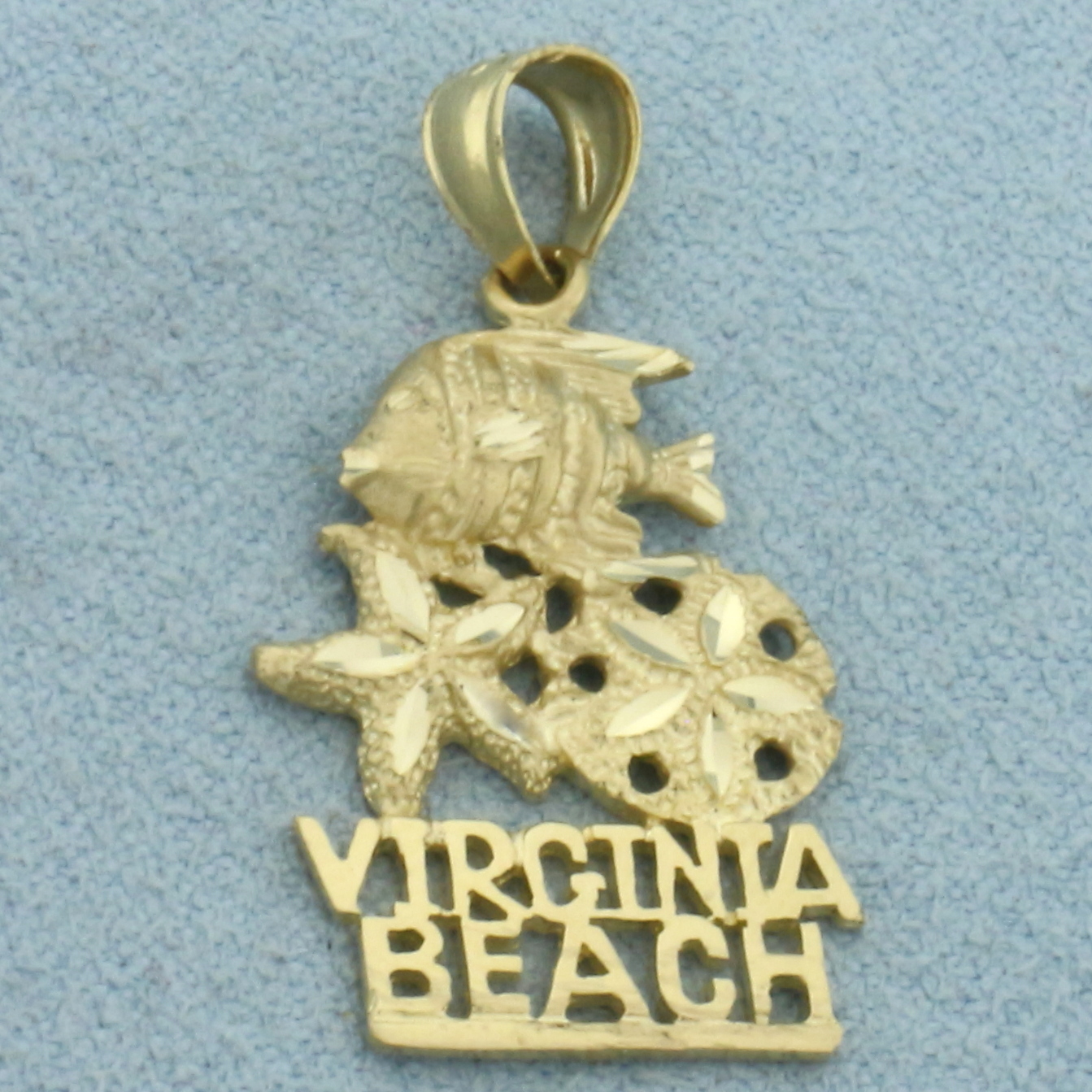 Diamond Cut Virginia Beach Sealife Pendant in 14k Yellow Gold ...