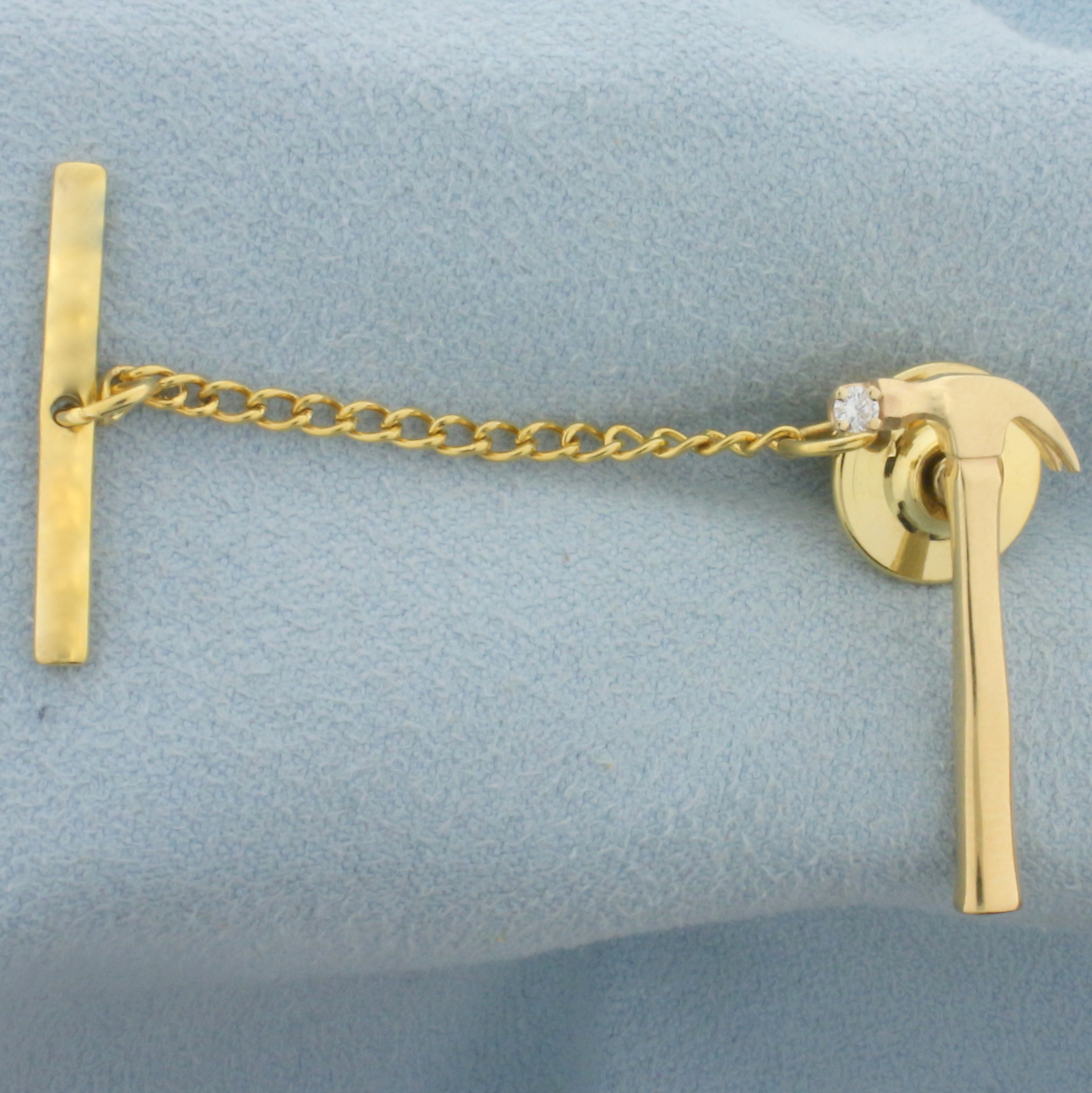Diamond Hammer Tie Pin in 14k Yellow Gold | Property Room
