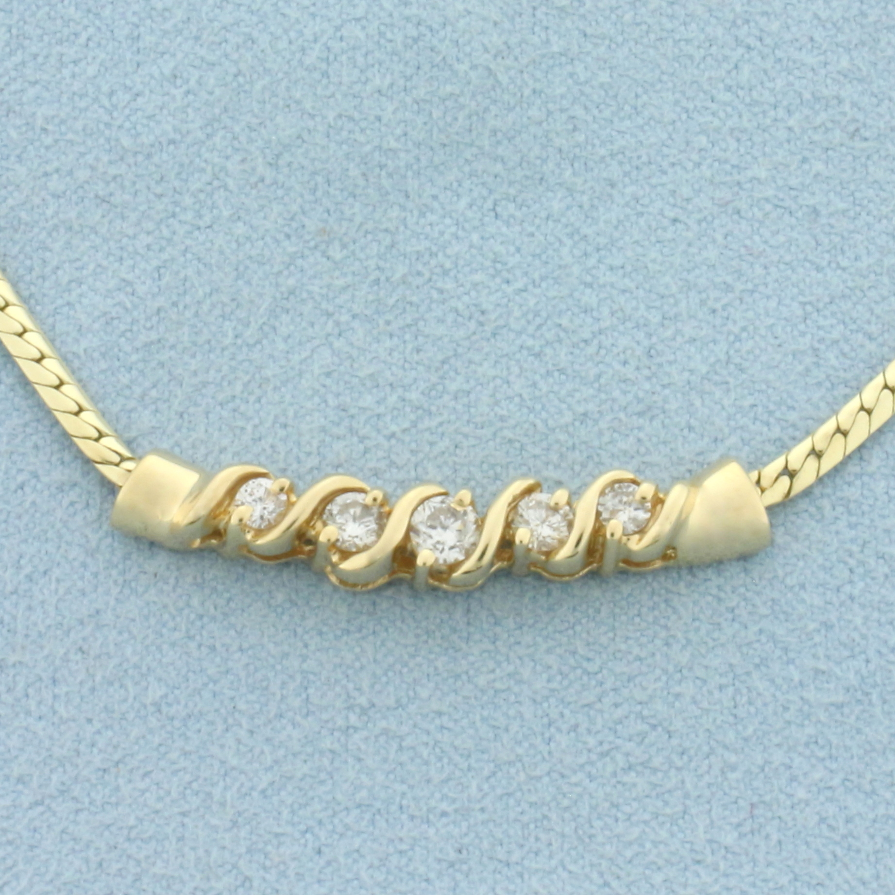 Diamond Herringbone Link Necklace in 14k Yellow Gold | Property Room