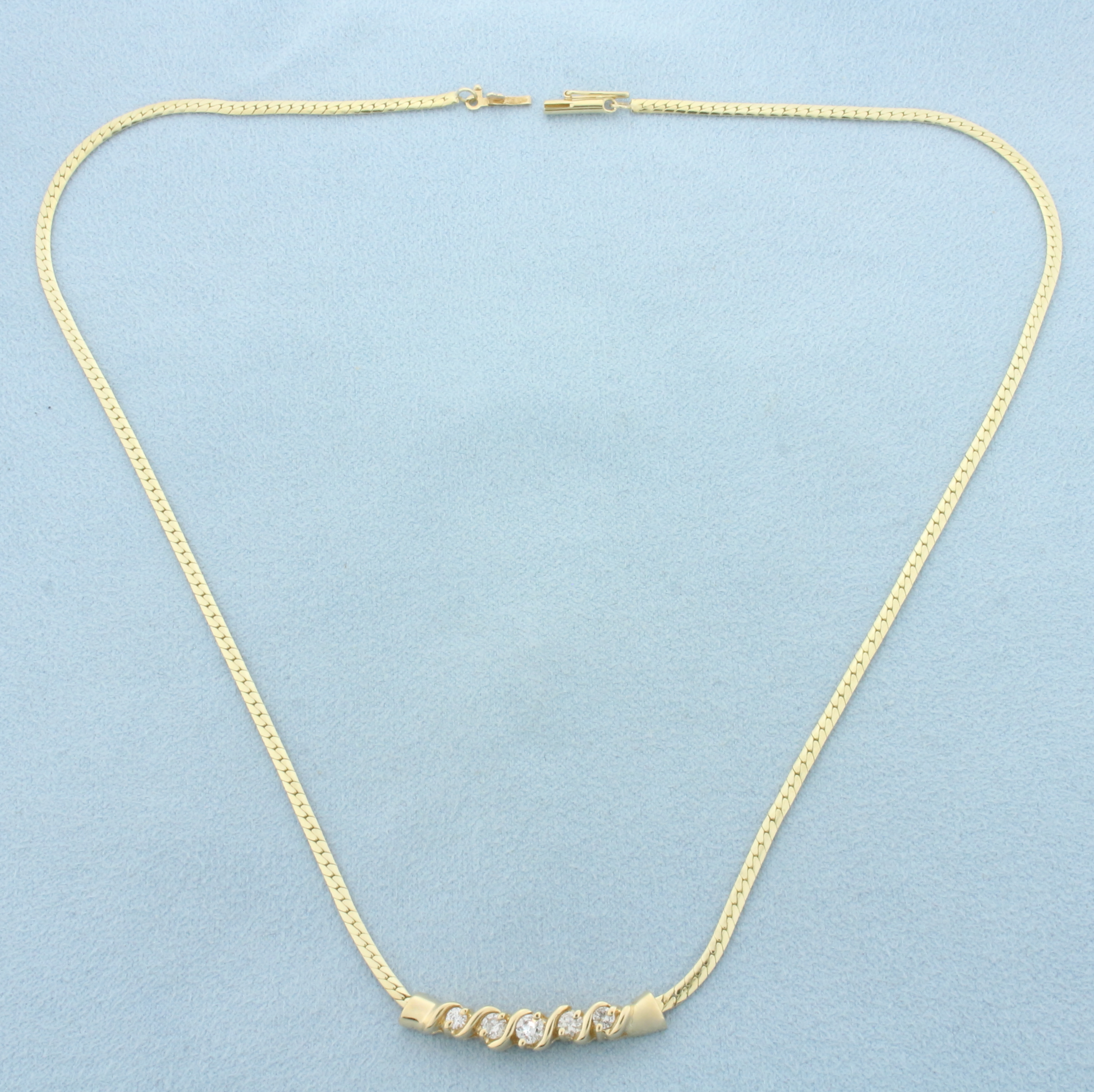 Diamond Herringbone Link Necklace in 14k Yellow Gold | Property Room