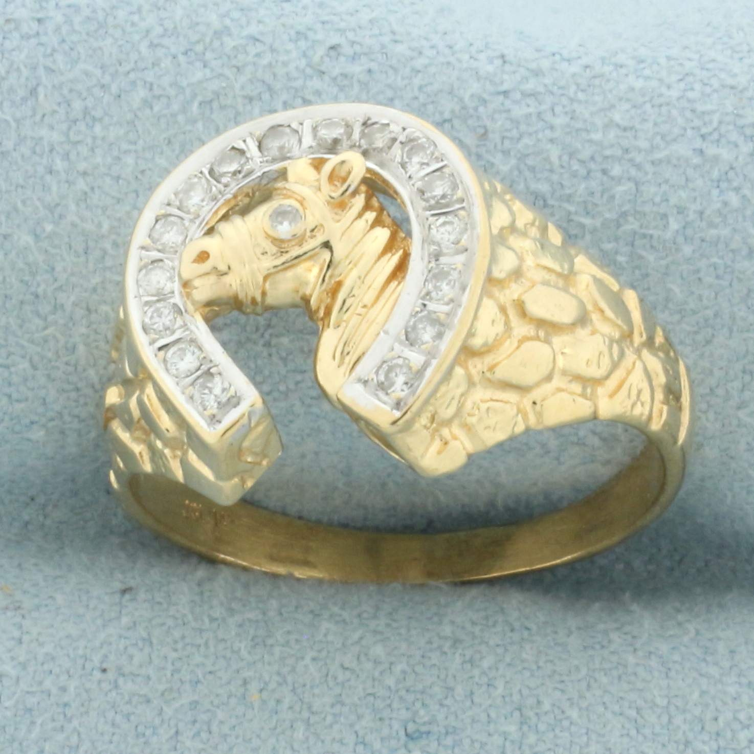 Diamond Horse and Horseshoe Nugget Ring in 14k Yellow Gold | Property Room