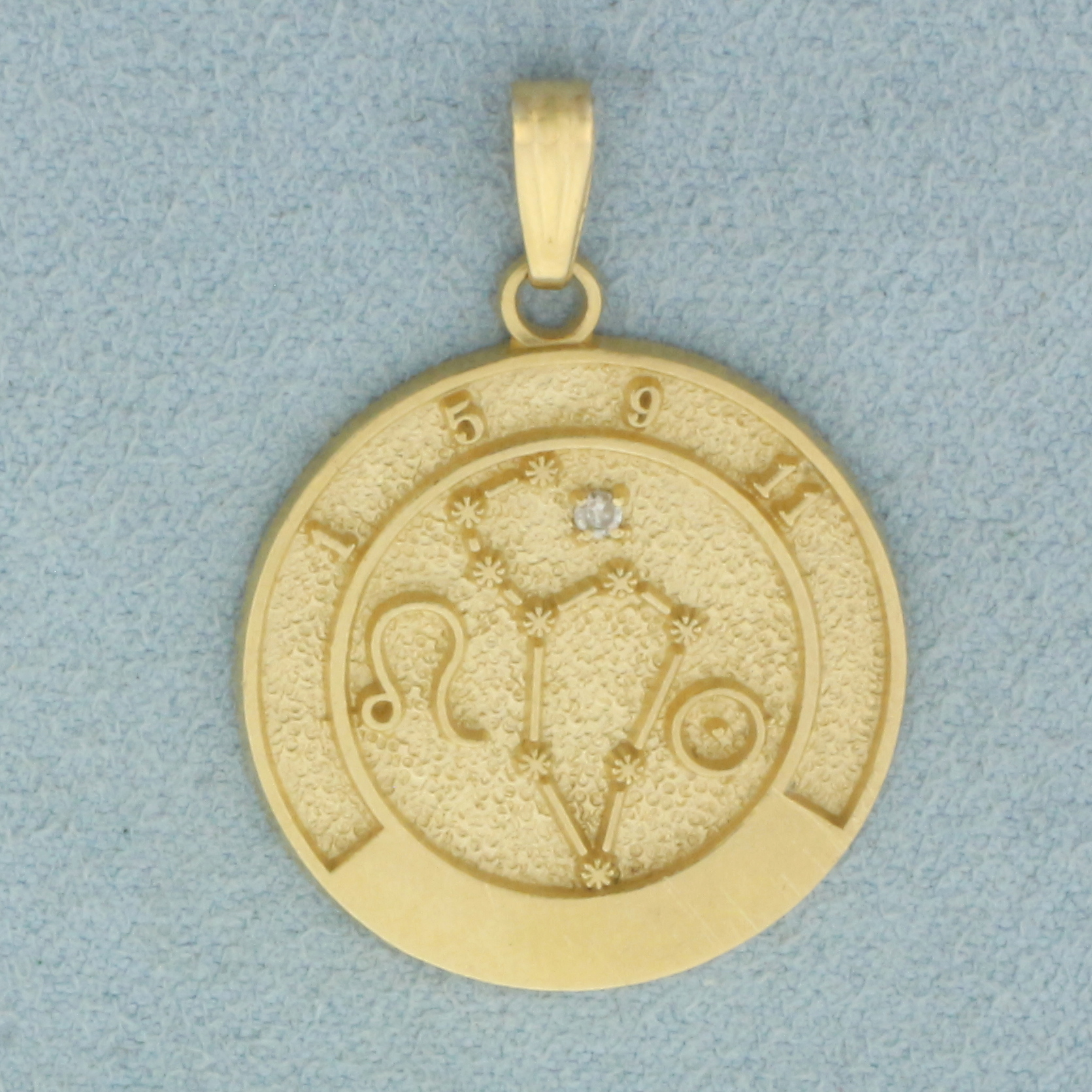 Diamond Leo Zodiac Medallion Pendant in 14K Yellow Gold | Property Room