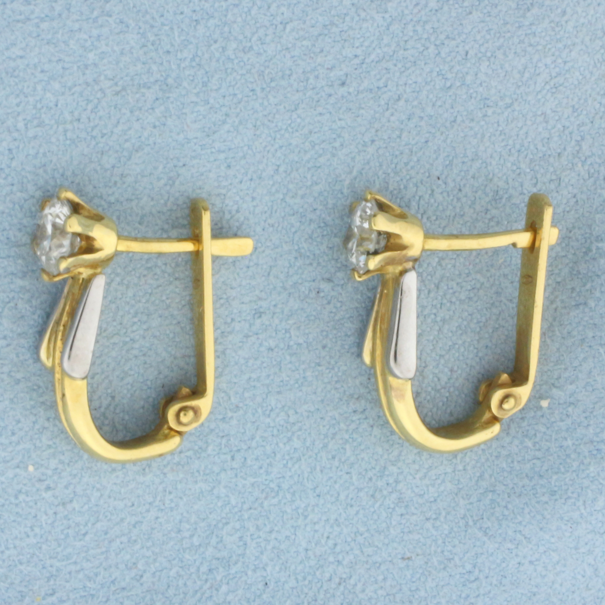 Diamond Stud Half Hoop Earrings in 18K Yellow and White Gold | Property ...