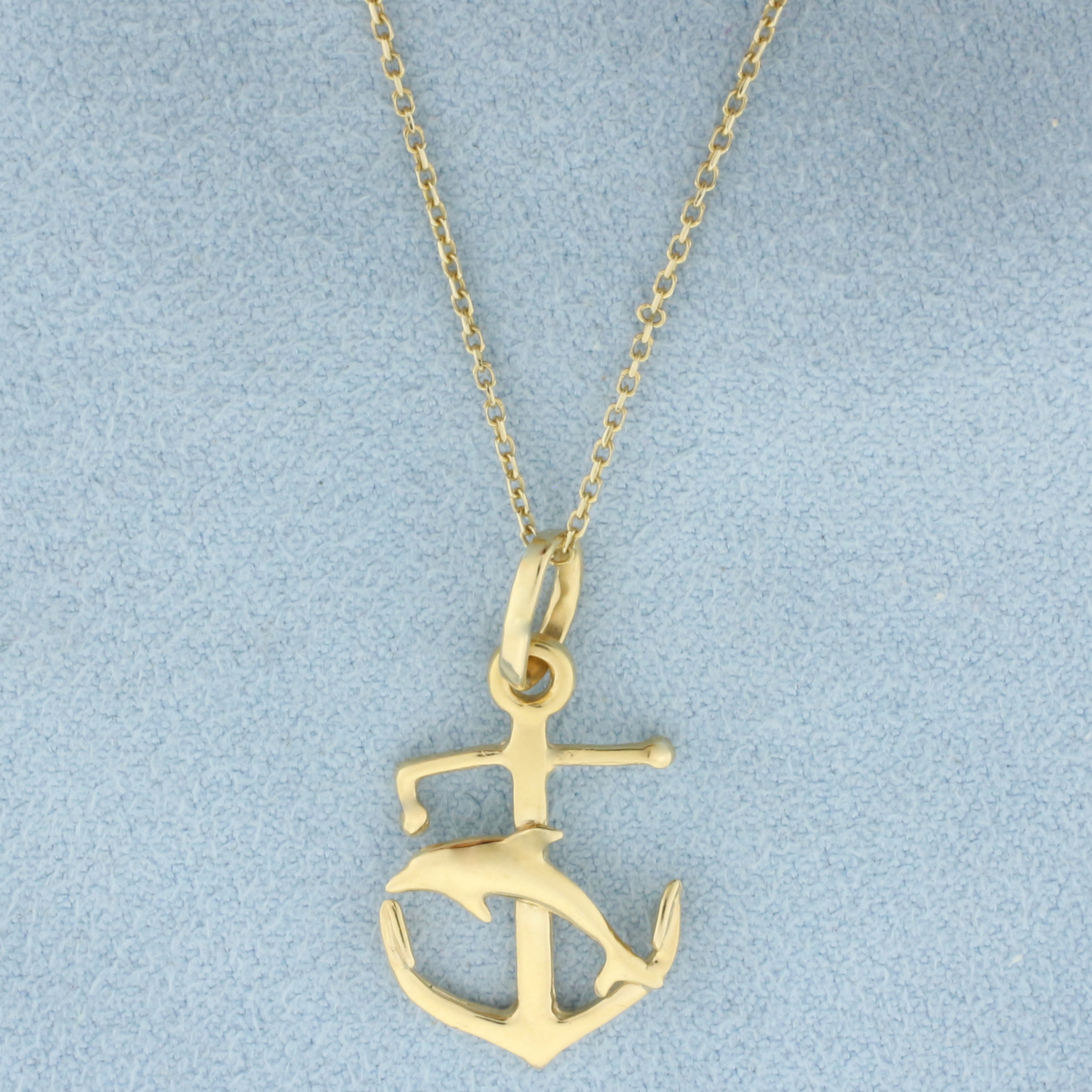 Dolphin Anchor Nautical Necklace in 14k Yellow Gold | Property Room
