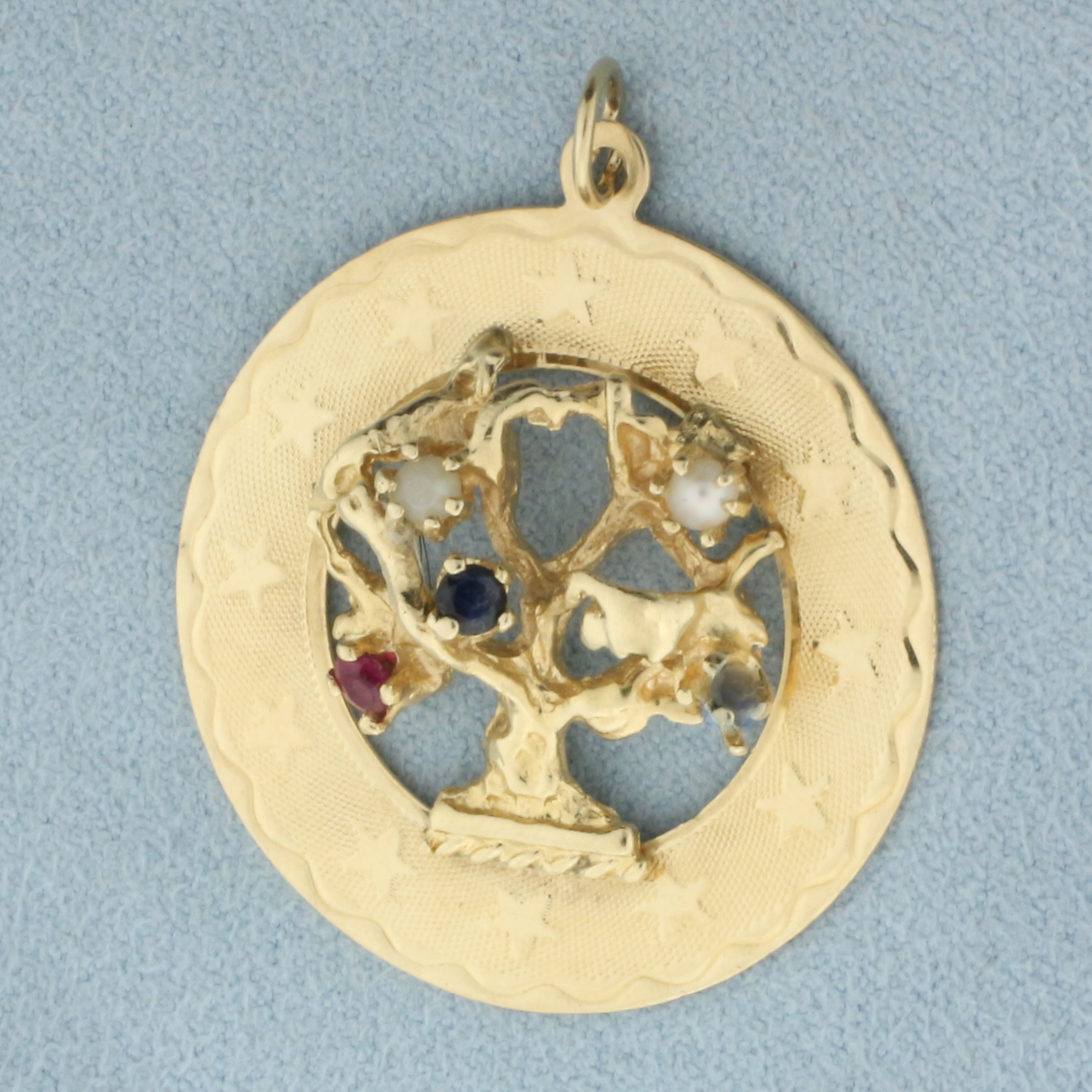Gemstone Tree of Life Medallion Pendant or Charm in 14k Yellow Gold ...