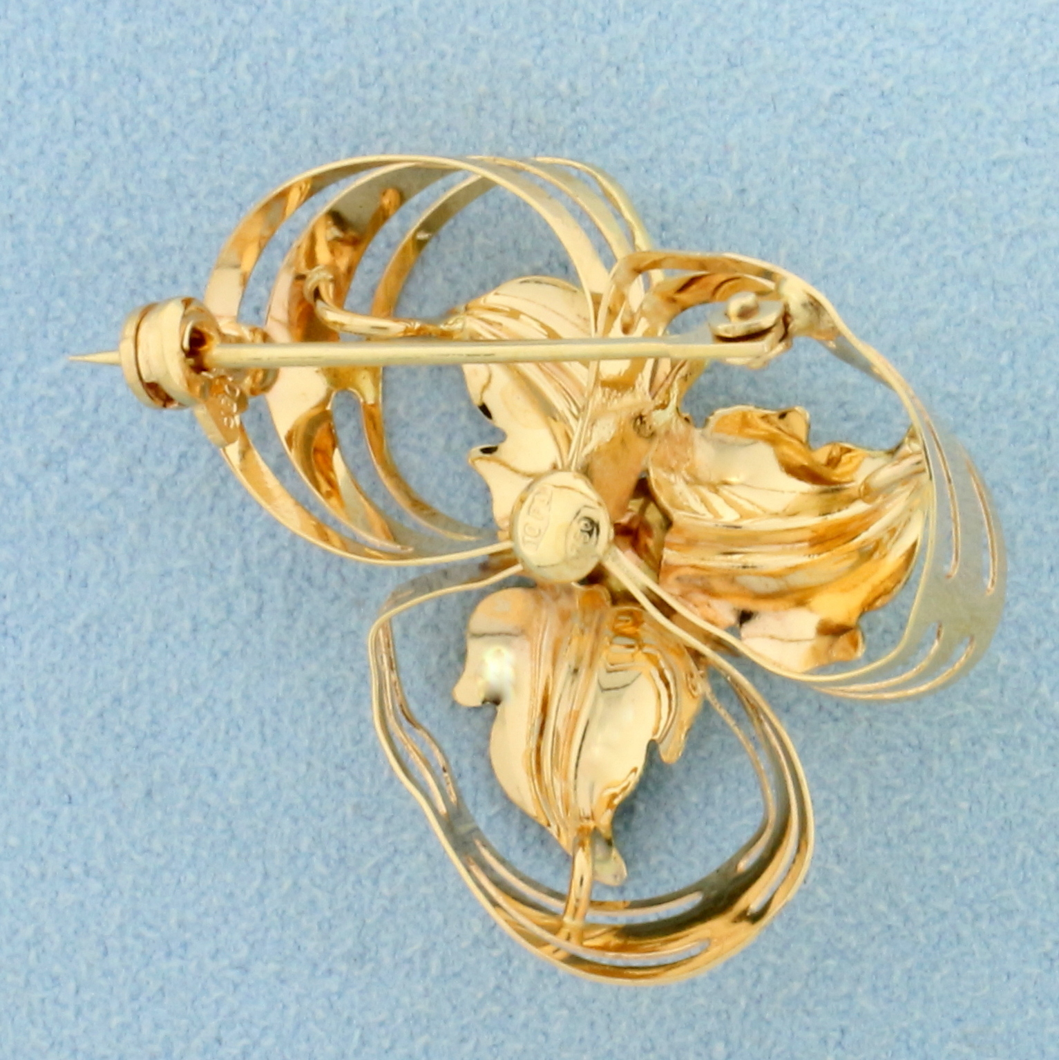Hand Crafted Custom Design Pearl Leaf Pin in 18K Yellow and Rose Gold ...