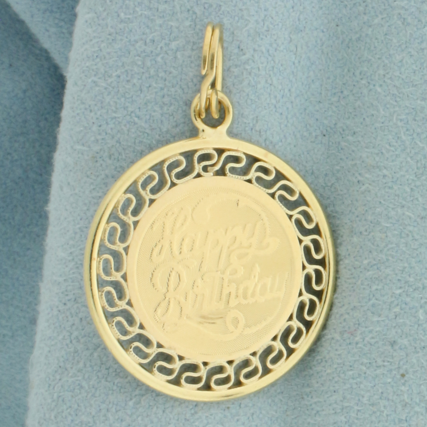 Happy Birthday Medallion Charm or Pendant in 14k Yellow Gold | Property ...