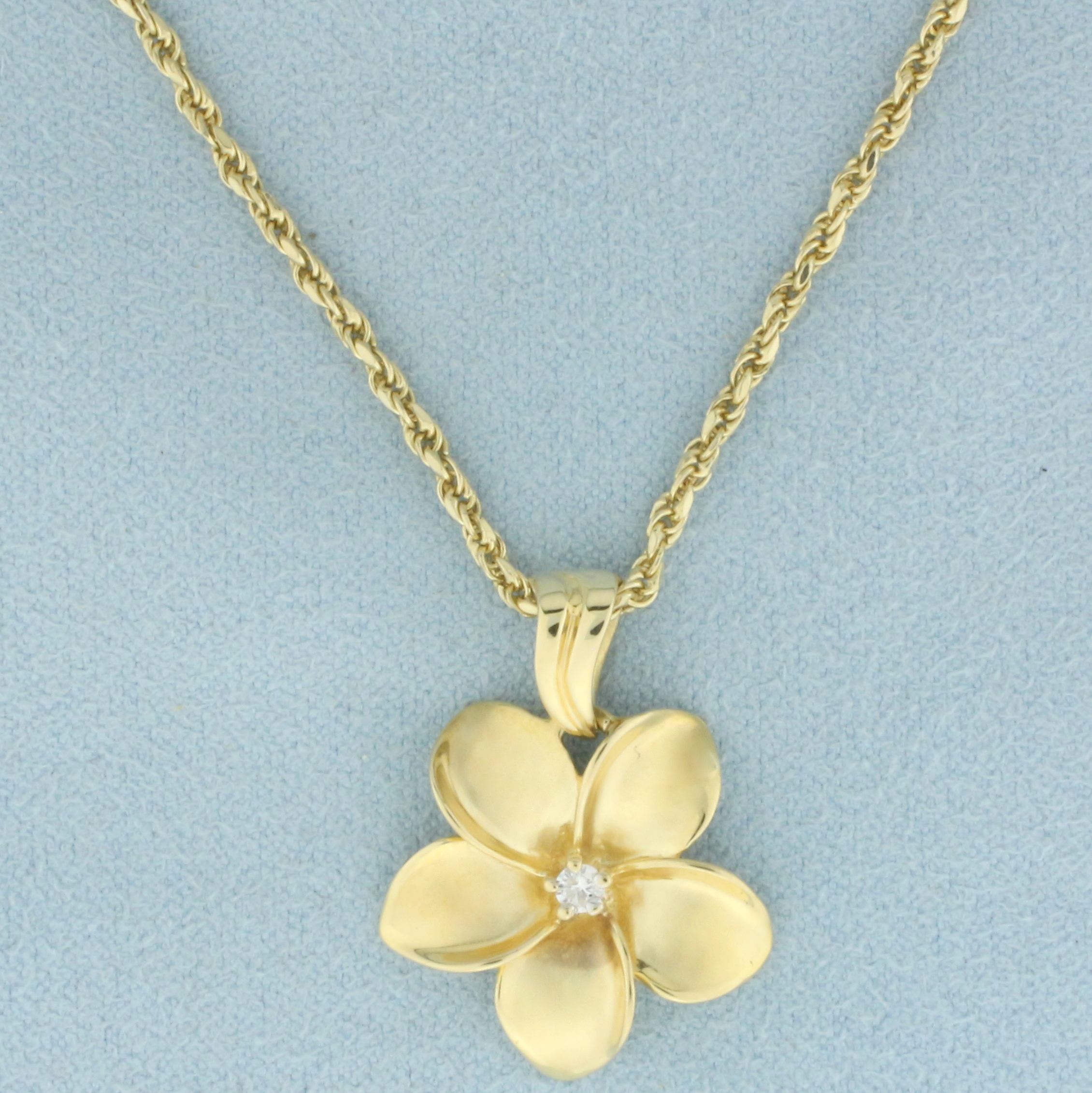 Hawaiian Plumeria Flower Diamond Necklace in 14k Yellow Gold | Property ...