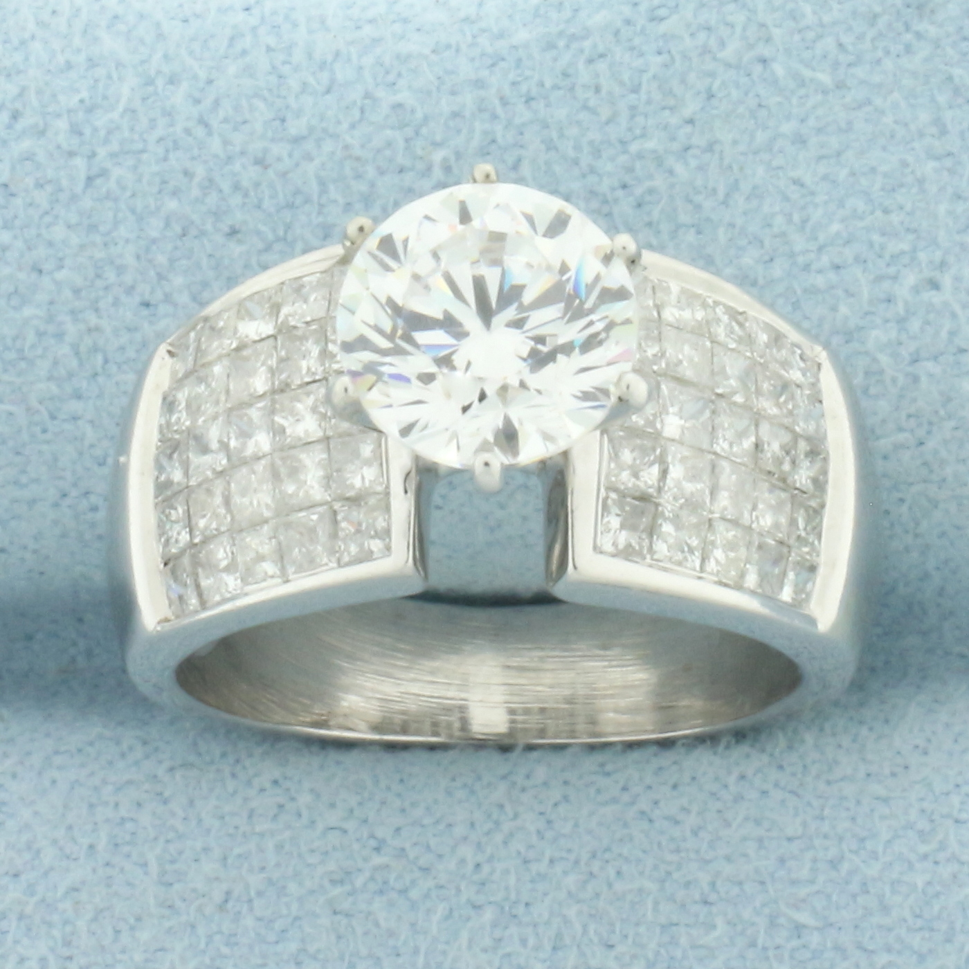 Invisible Set Diamond and CZ Engagement Ring in 14k White Gold ...