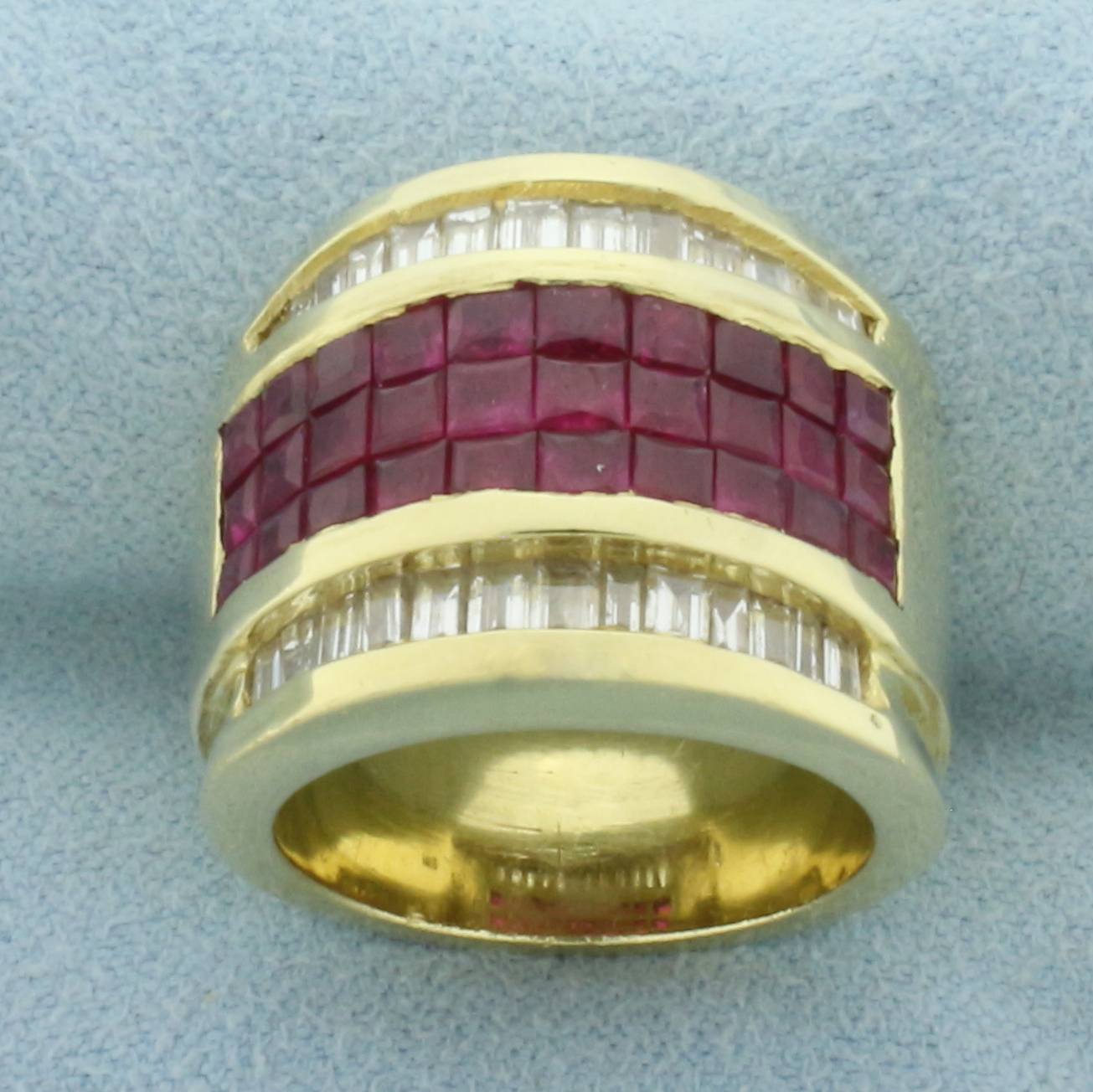 Invisible Set Ruby and Diamond Ring in 18k Yellow Gold | Property Room