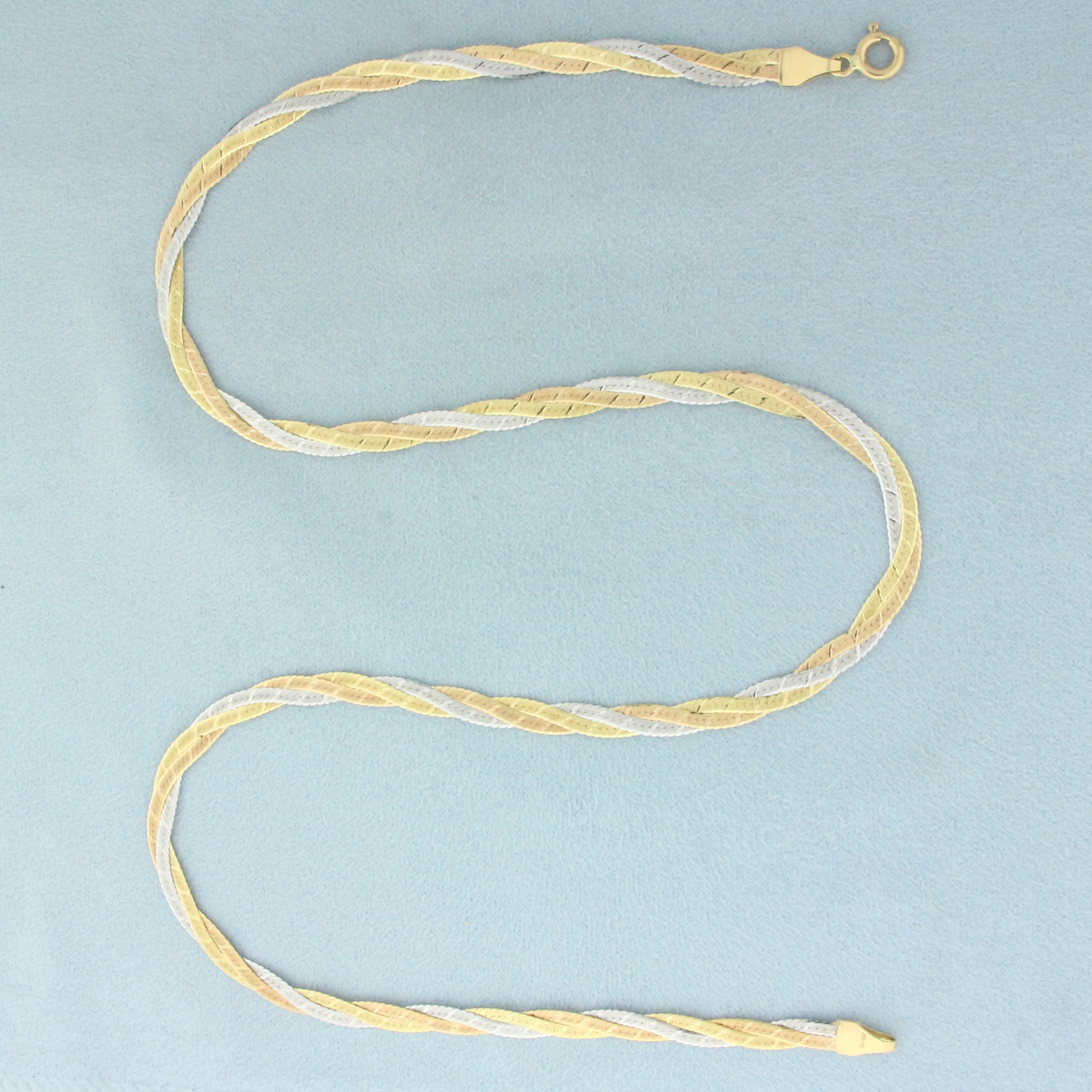 Italian 18 Inch Tri-Color Braided Herringbone Link Chain Necklace in ...