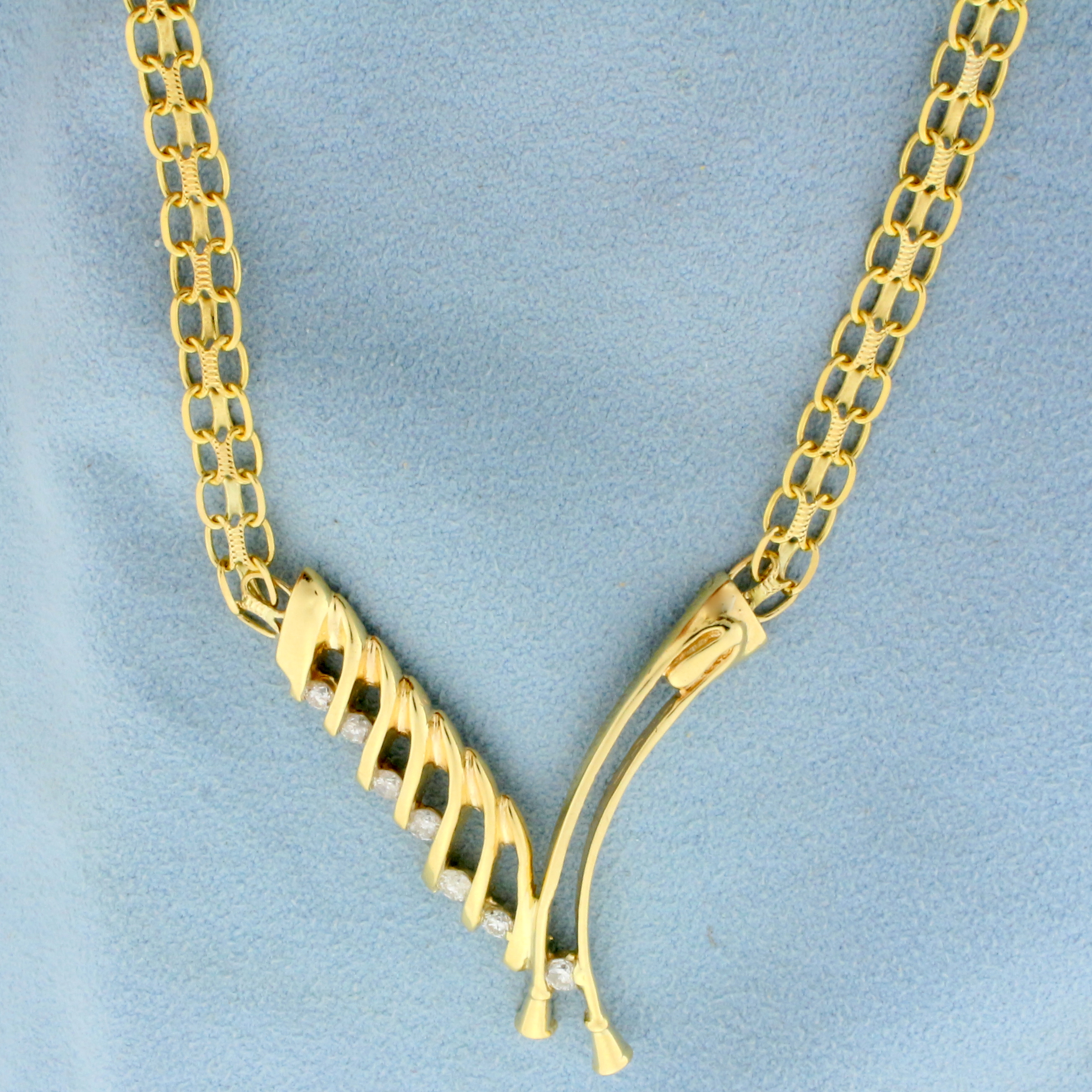 Italian Made Abstract Design Bismarck Link Diamond Necklace in 14K ...