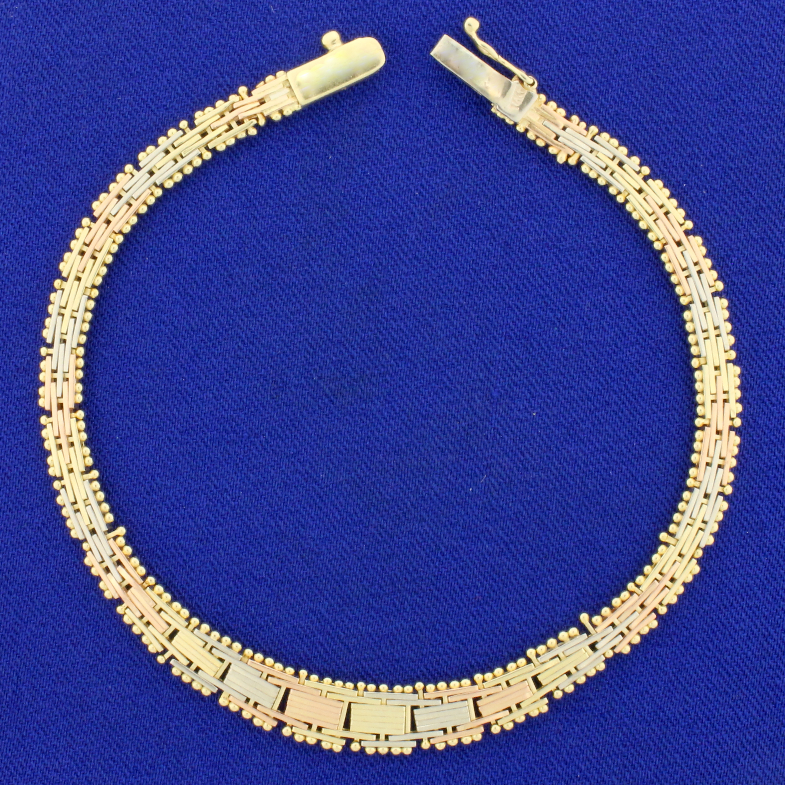 Italian Made Tri Color Basket Weave Graduated Bracelet in 14K Yellow ...