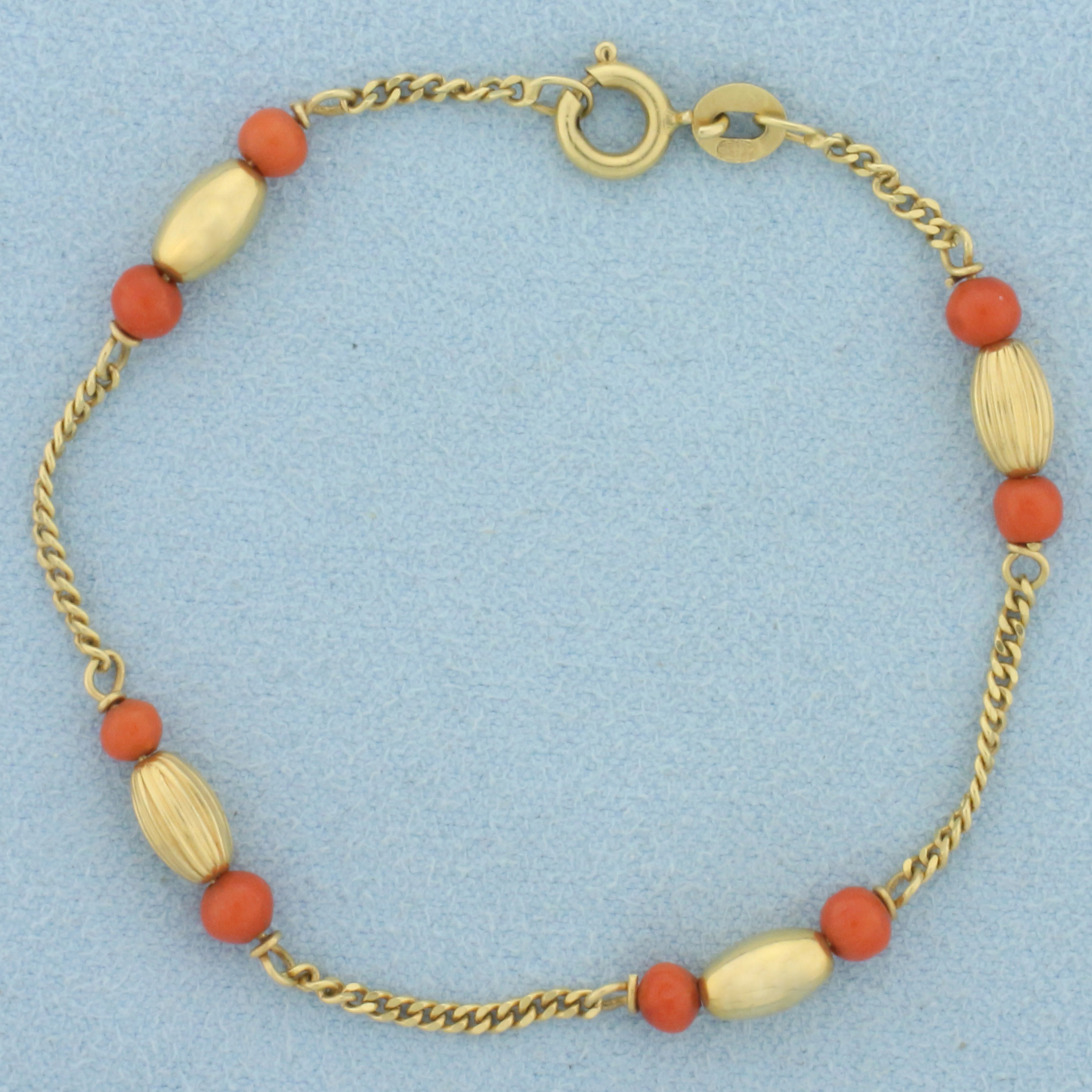 Italian Red Coral and Ball Bead Bracelet in 18k Yellow Gold | Property Room